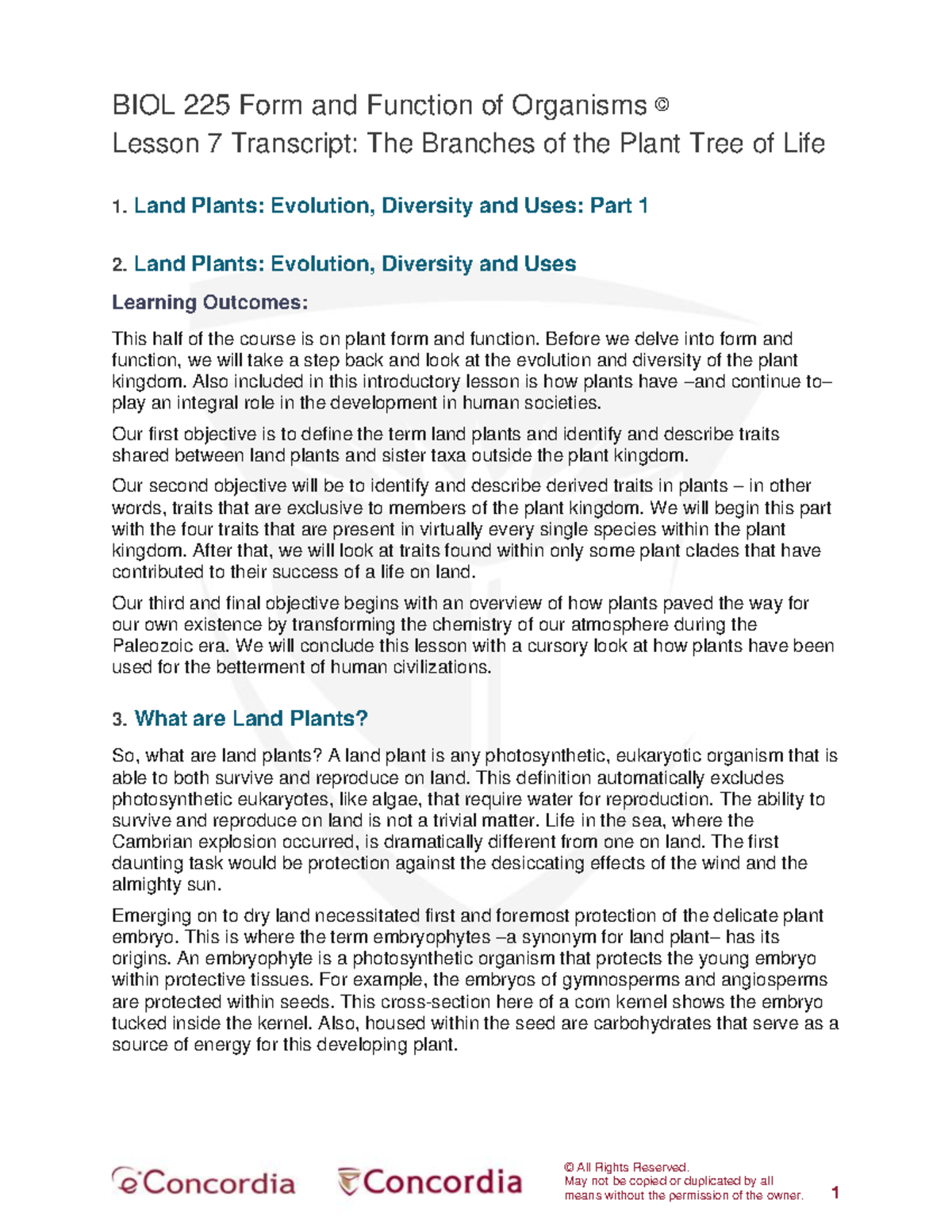 BIO Lesson 7 P1 2 - lect notes - © All Rights Reserved. May not be ...