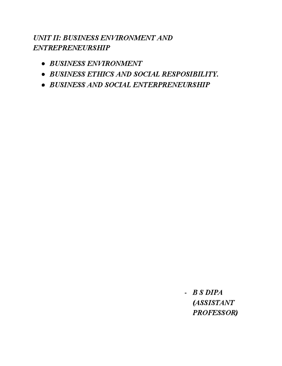 Bom unit 1 - IMPORTANT NOTES - BUSINESS ORGANISATION AND MANAGEMENT ...