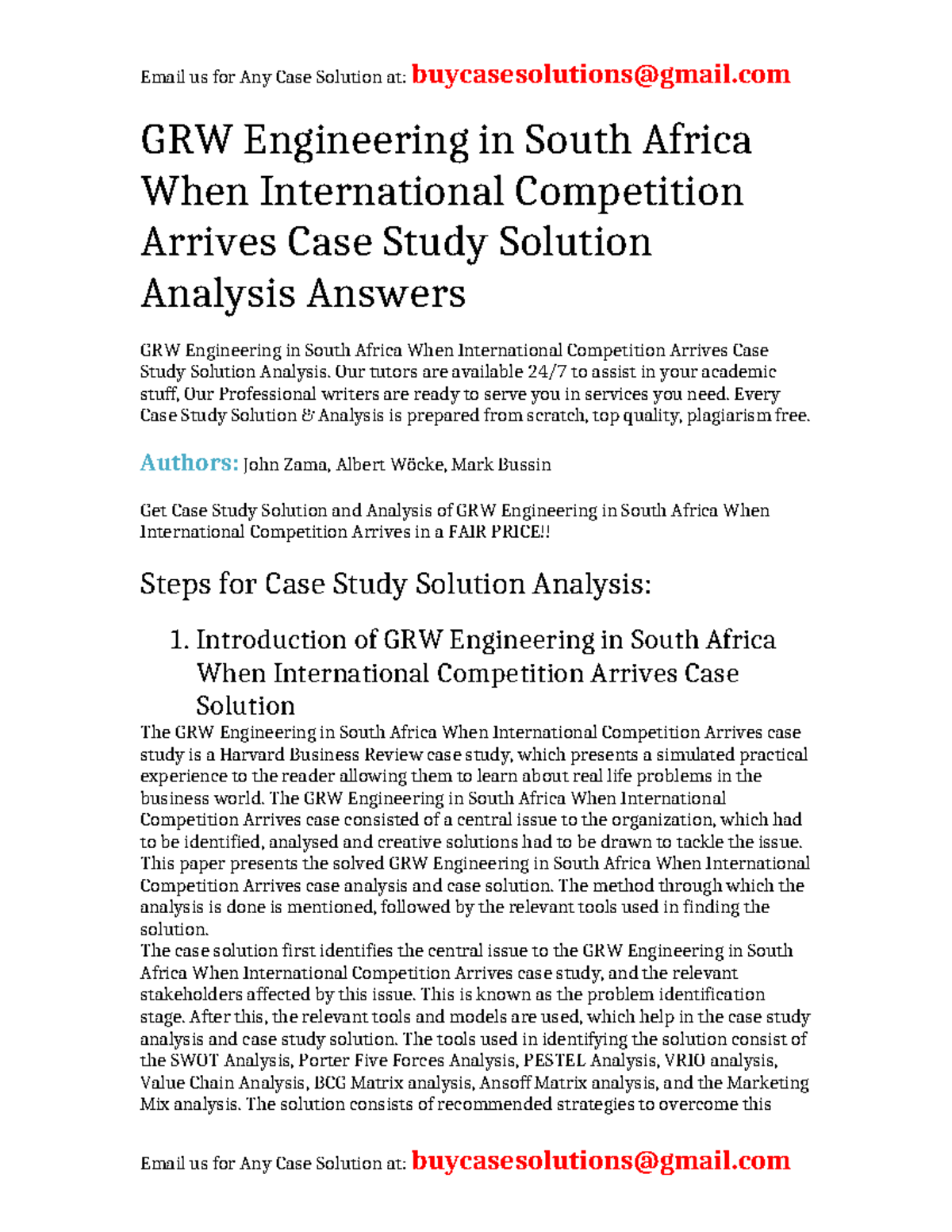 Case Solution GRW Engineering in South Africa When International ...