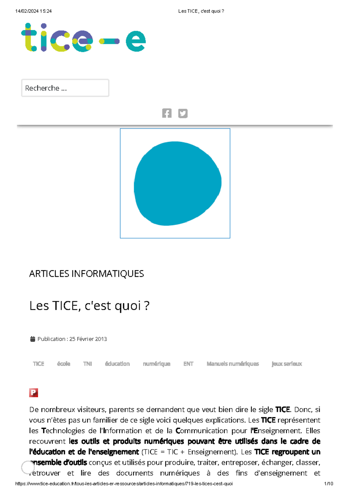 Les TICE, c'est quoi - Tices ndn - ARTICLES INFORMATIQUES Les TICE, c'est quoi? Publication : 25 ...