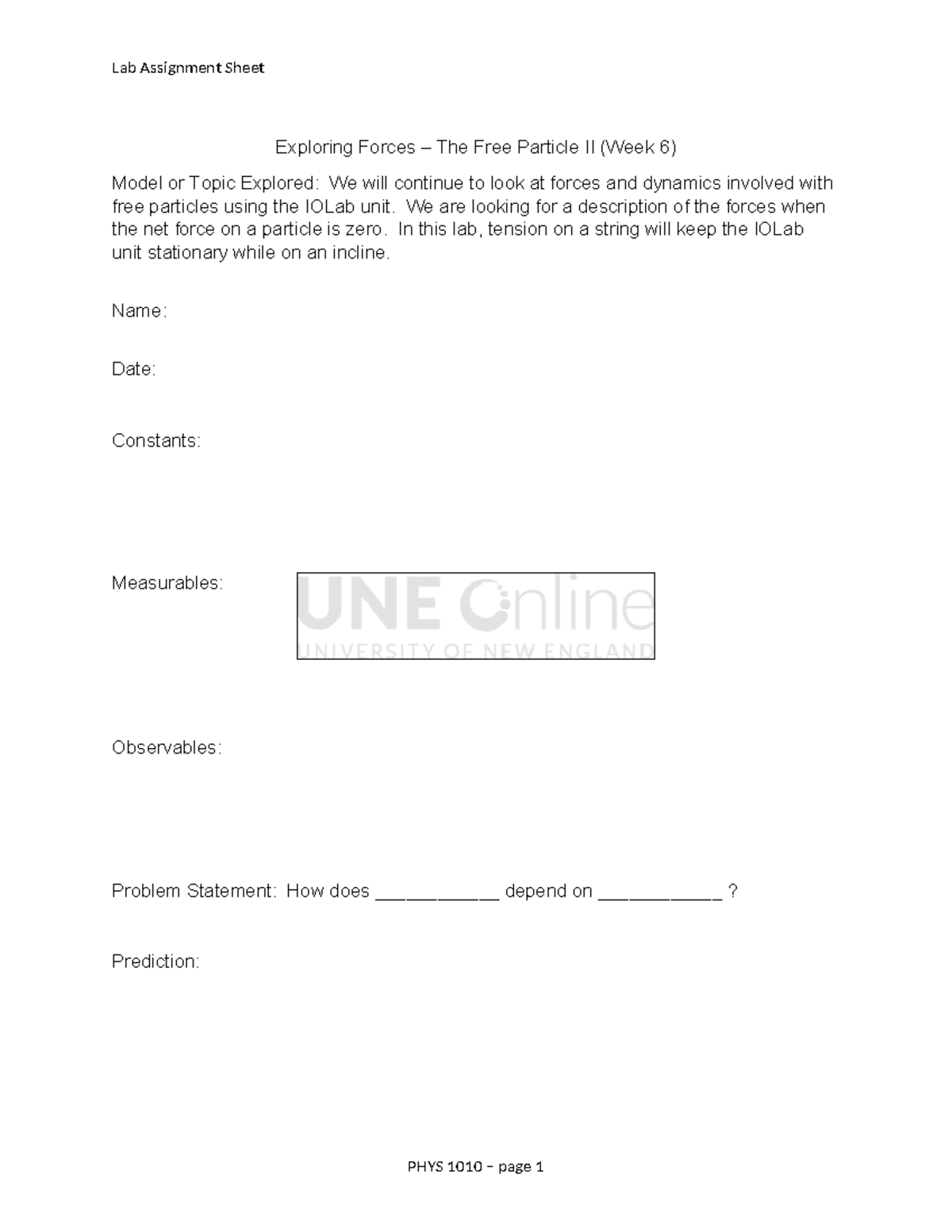 2022 Lab 6 - Exploring Forces - The Free Particle II (1) - Exploring Forces – The Free Particle ...