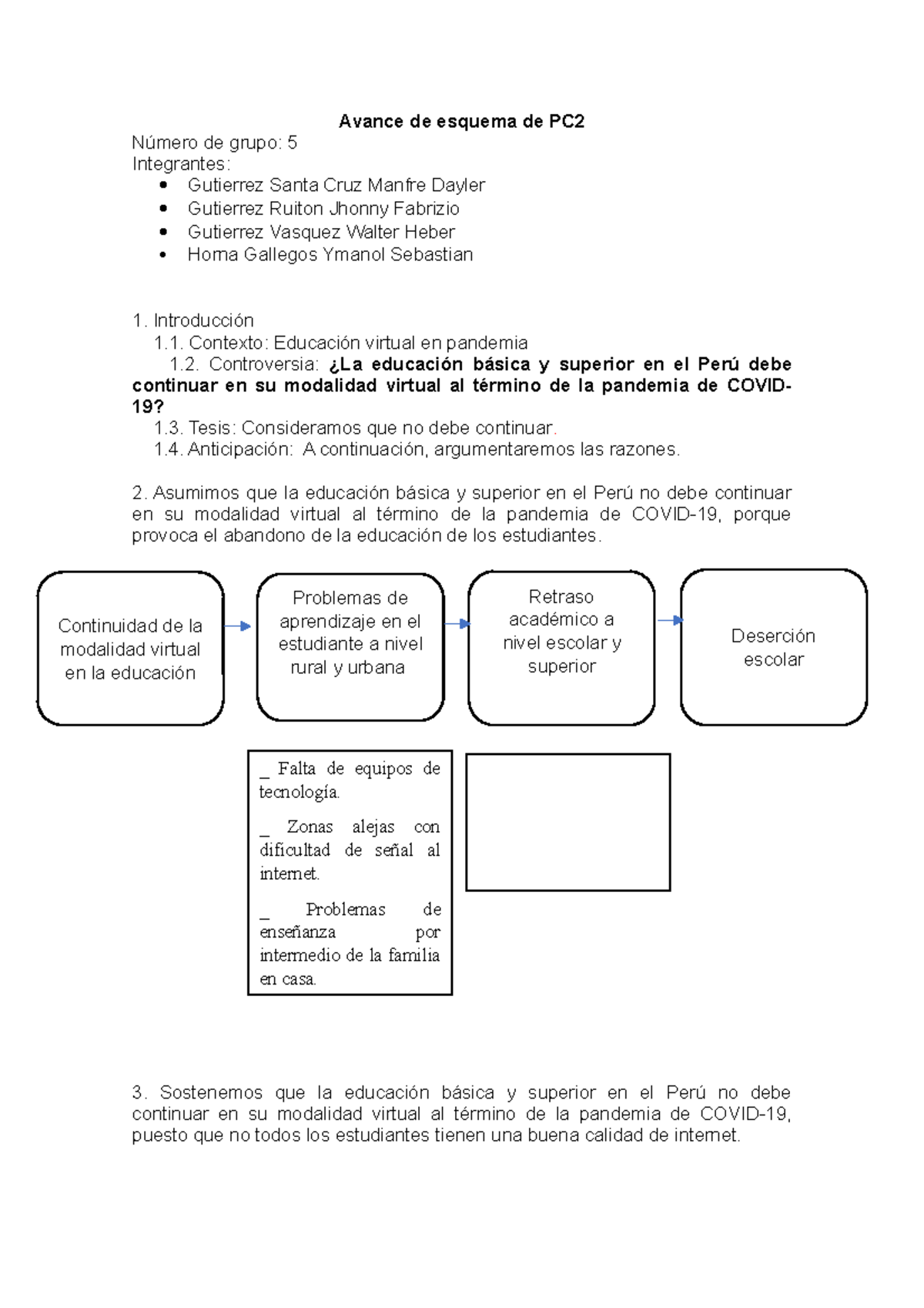 S14.s2-Práctica Calificada 2- Esquema de redacción - Avance de esquema de PC Número de grupo: 5 ...