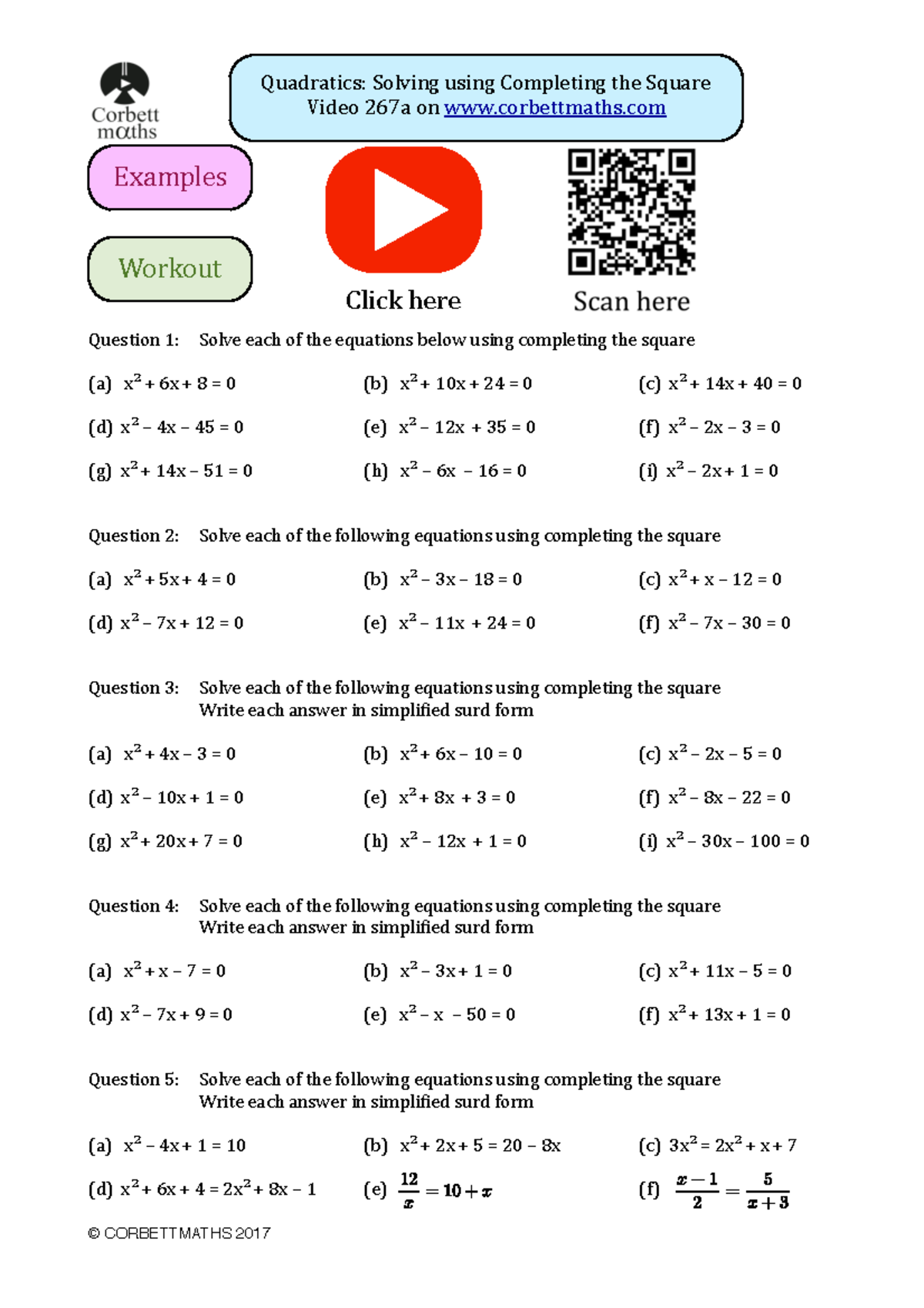 Solving using completing the square pdf - ! Quadratics: Solving using ...