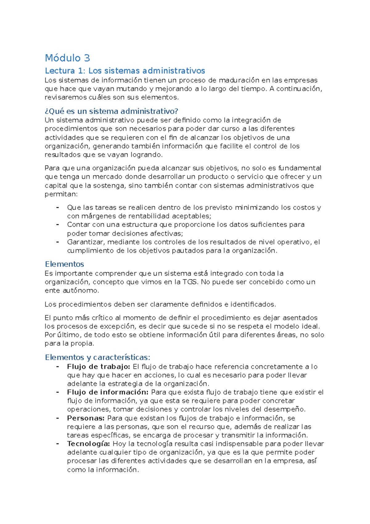 SIO m3 y m4 - jjjj - Módulo 3 Lectura 1: Los sistemas administrativos Los sistemas de ...