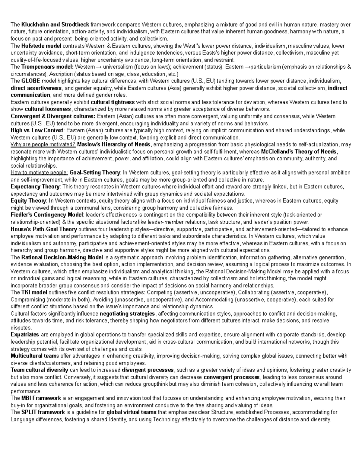Final Exam Page Notes - The Kluckhohn and Strodtbeck framework compares ...