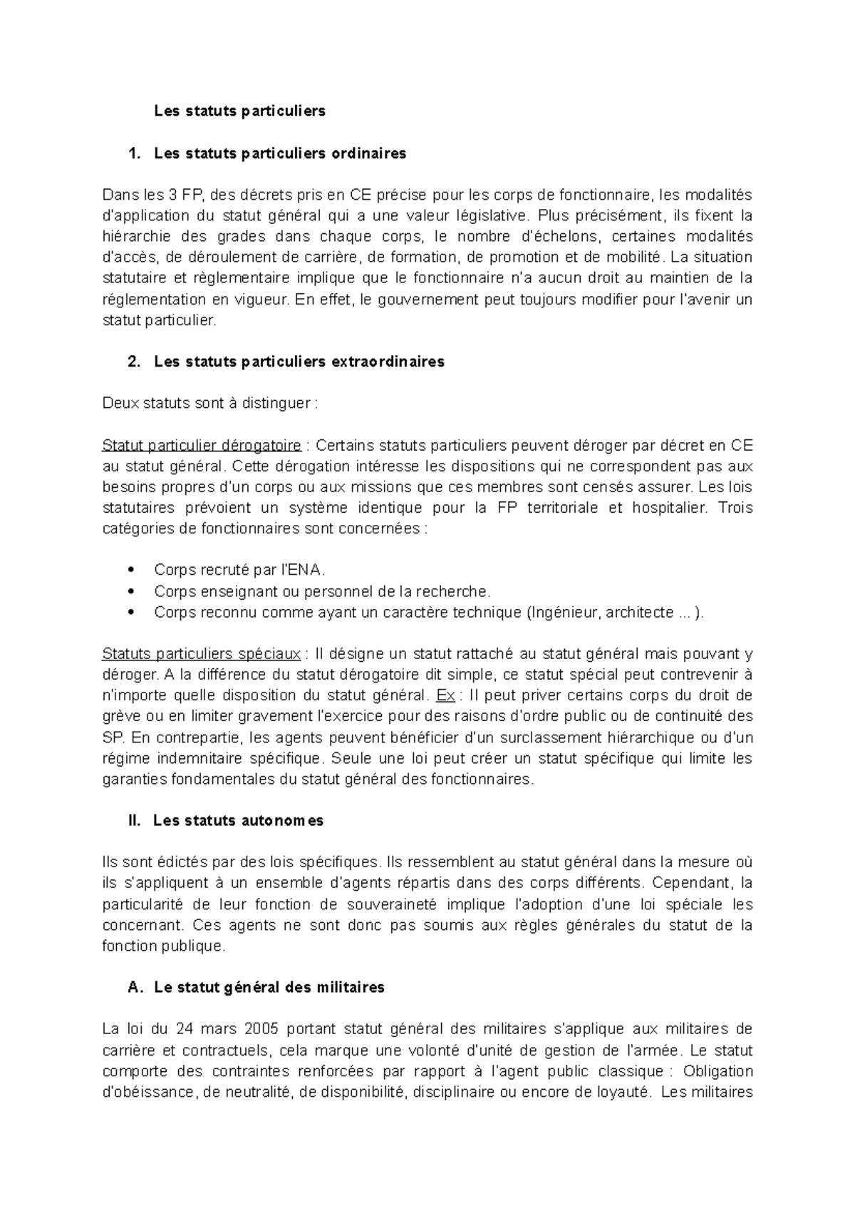 Les statuts particuliers - Plus précisément, ils fixent la hiérarchie ...