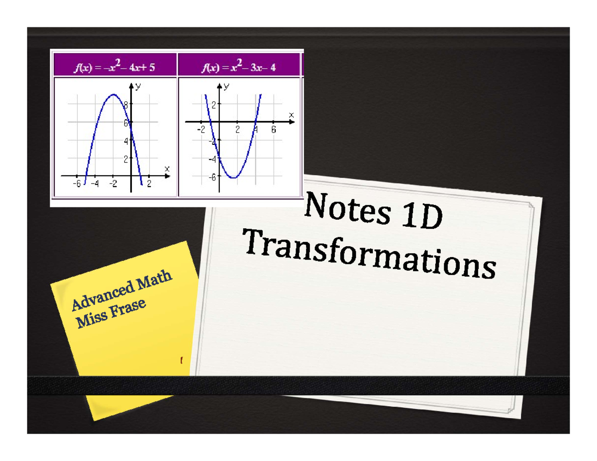 1D Notes Transformations - 0 I can use transformations to sketch graphs ...