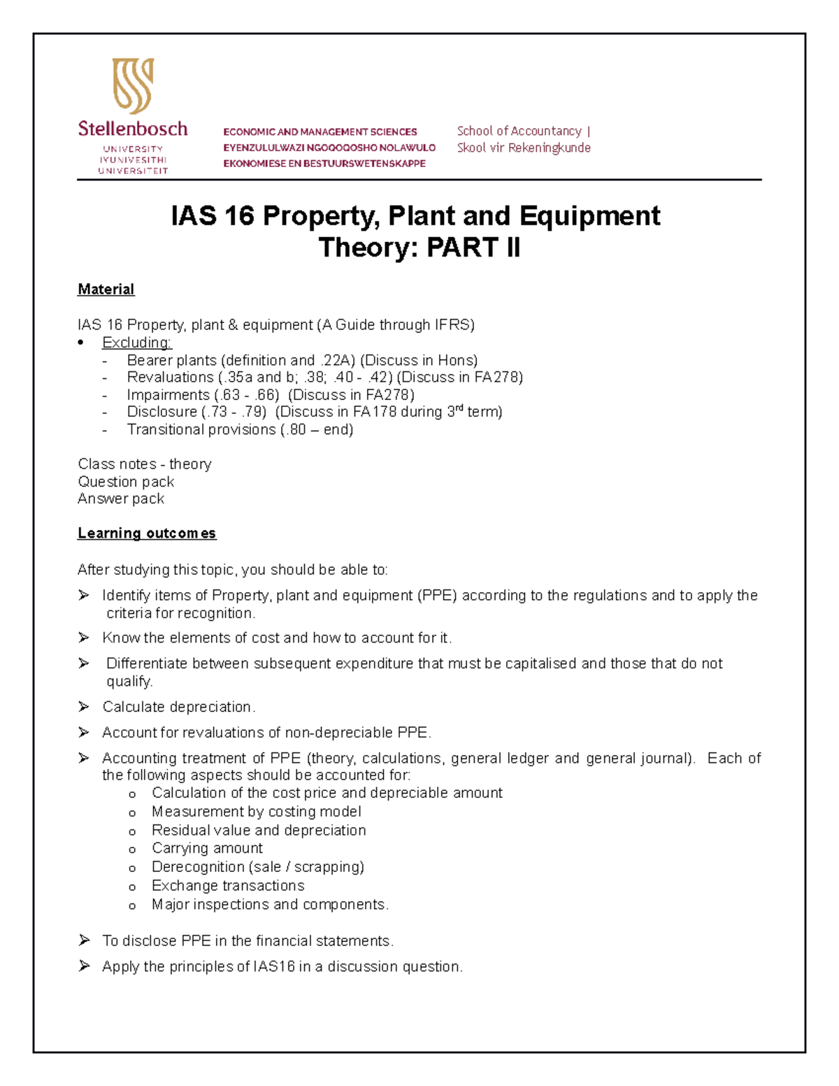 2. IAS 16 - theory - 2023 Part II - IAS 16 Property, Plant and Equipment Theory: PART II ...