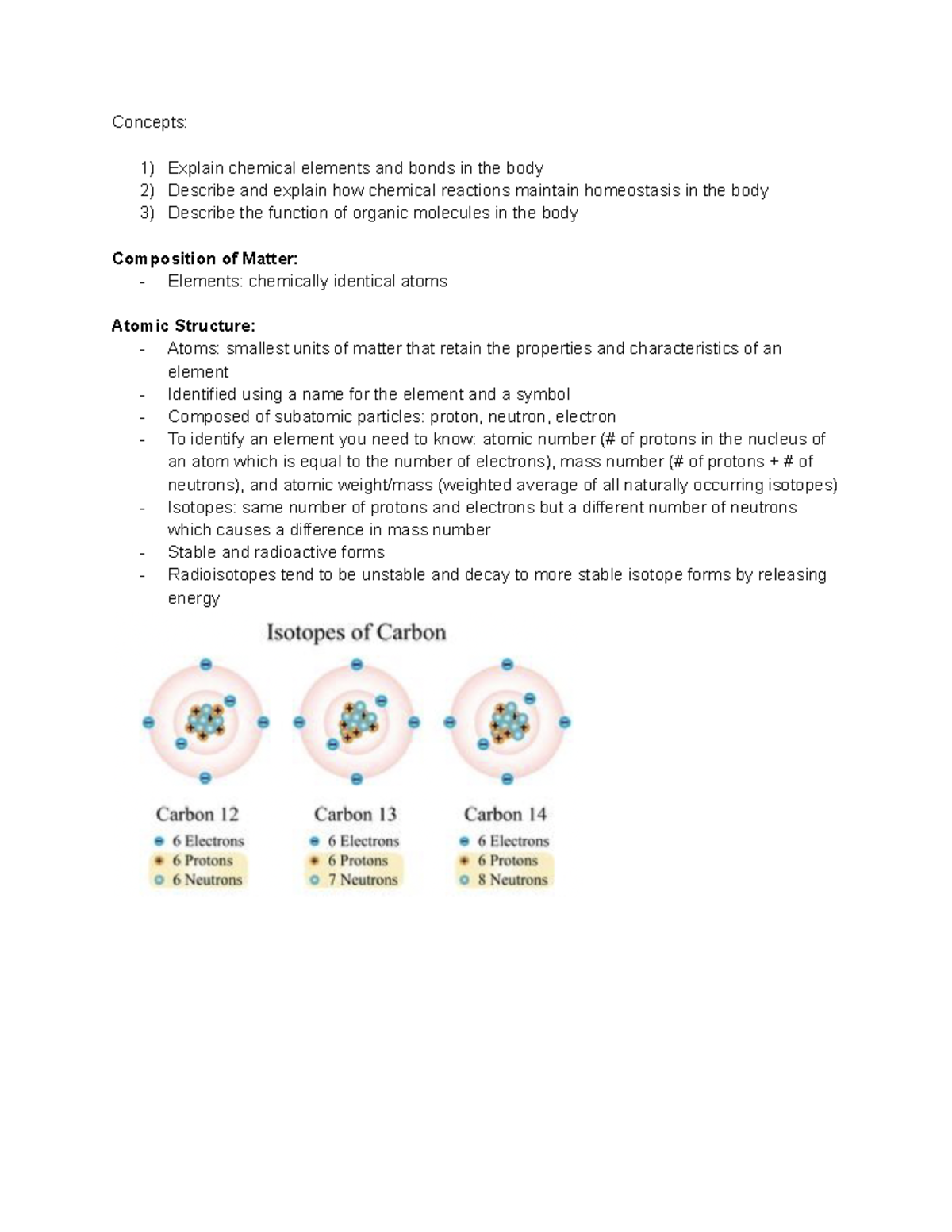 01 23 22 Chapter 2 Anatomy Notes - Concepts: Explain chemical elements ...