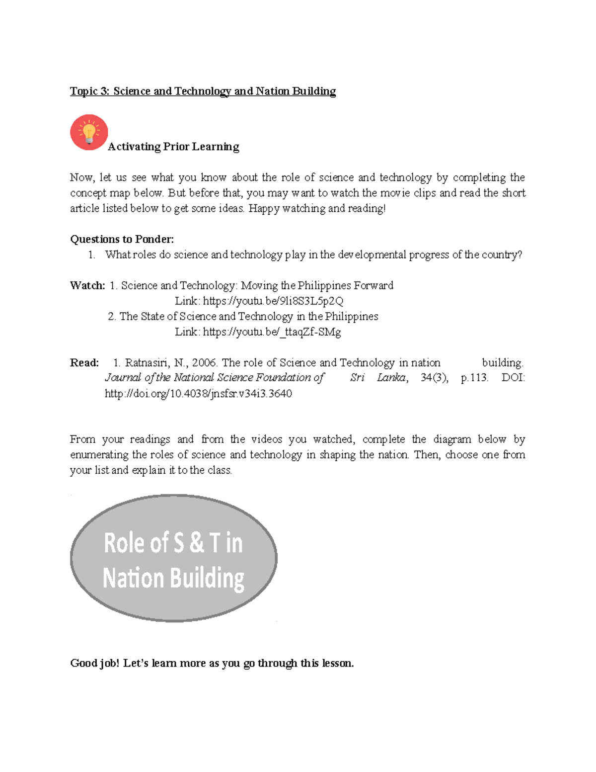Lesson 3 - natr6g - Topic 3: Science and Technology and Nation Building ...