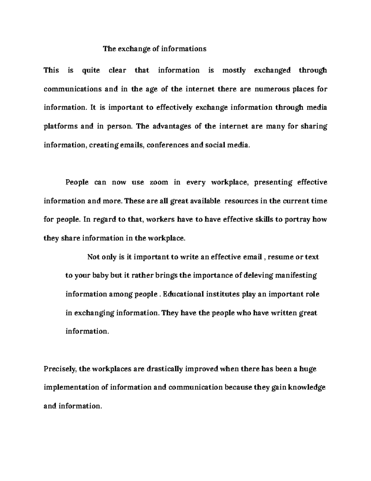 The exchange of informations - It is important to effectively exchange ...