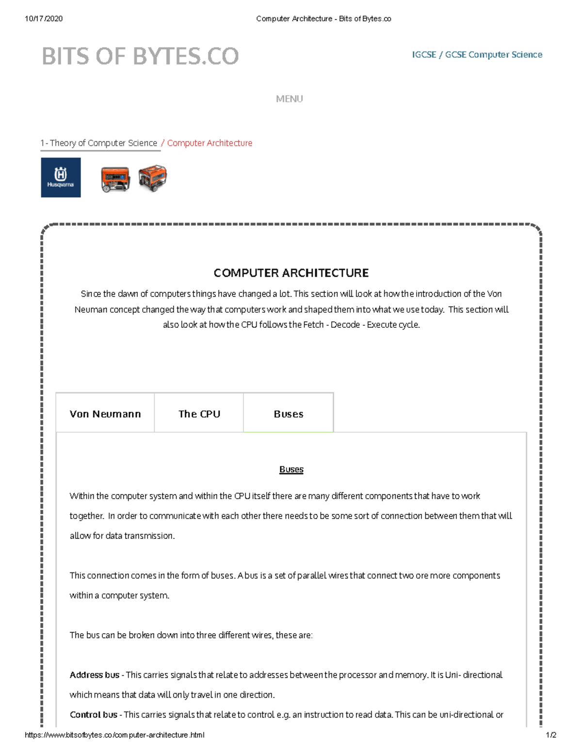 Computer Architecture 3 - Bits of Bytes - 10/17/2020 Computer ...