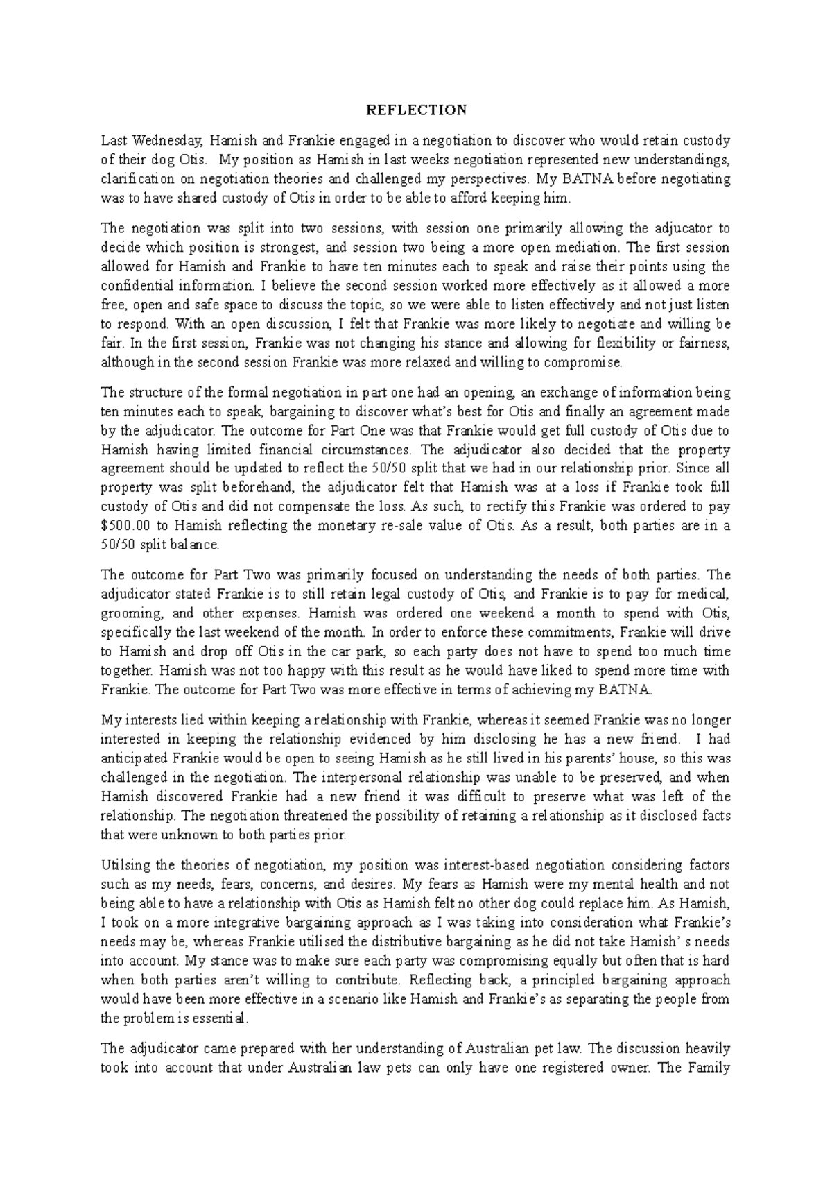 Reflection Paper - REFLECTION Last Wednesday, Hamish and Frankie ...