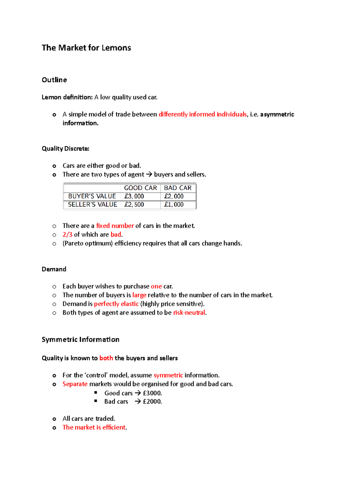 The Market for Lemons - The Market for Lemons Outline Lemon definition ...