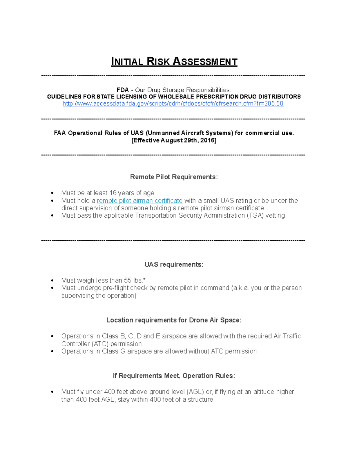 Initial Risk Assessment - INITIAL RISK ASSESSMENT -FDA - Our Drug ...