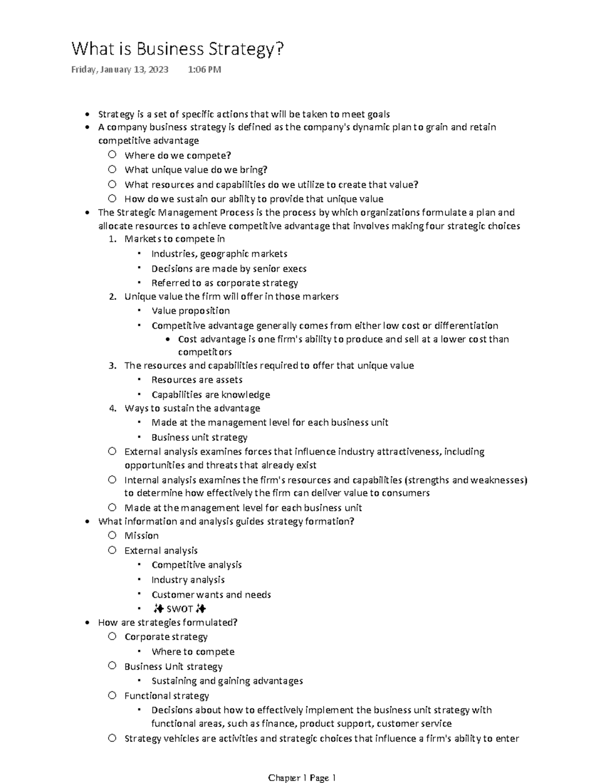 Chapter 1 - Intro to Business Strategy - Strategy is a set of specific ...