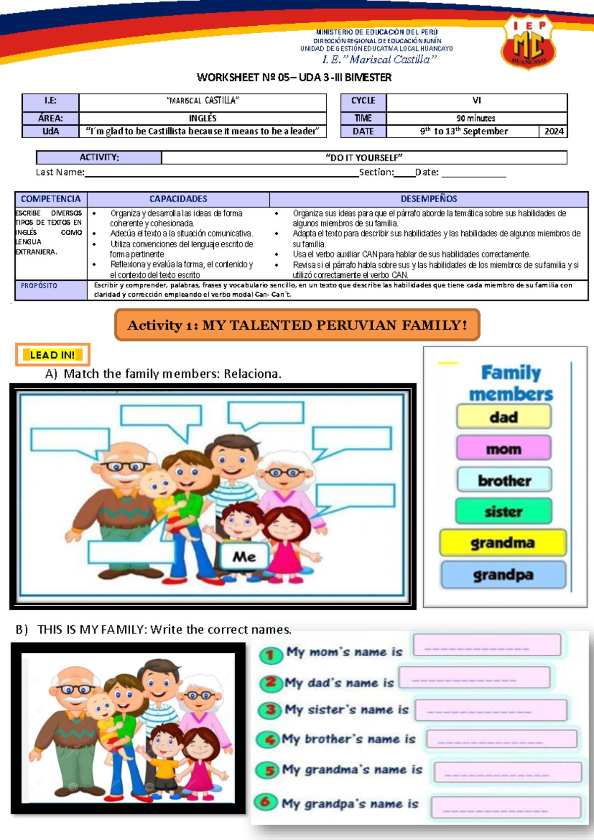 Worksheet 05- UDA 3- Cycle VI-9 sep - MINISTERIO DE EDUCACIÓN DEL PERÚ ...