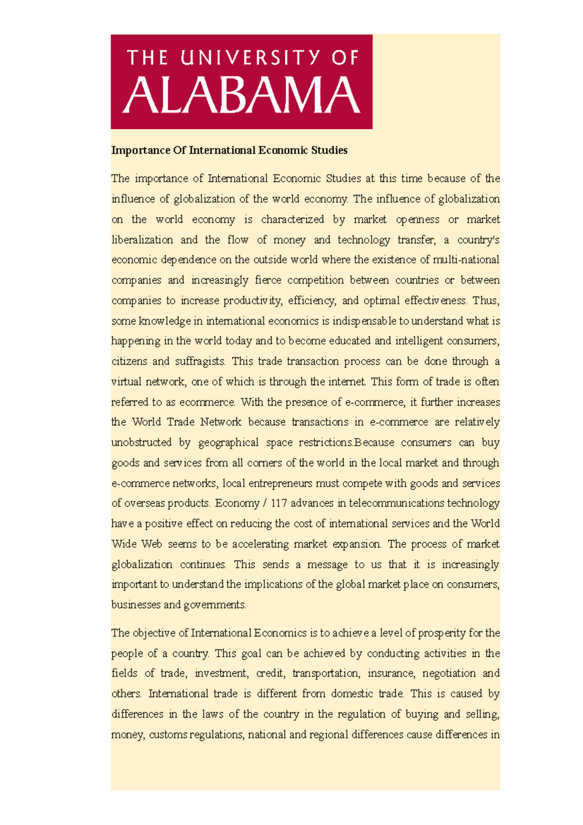Lecture Documents Economics - Importance Of International Economic ...