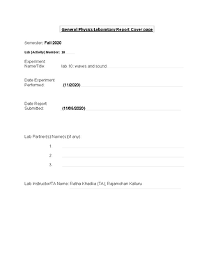 Lab 01: Data Analysis Lab Report - General Physics Laboratory Report ...