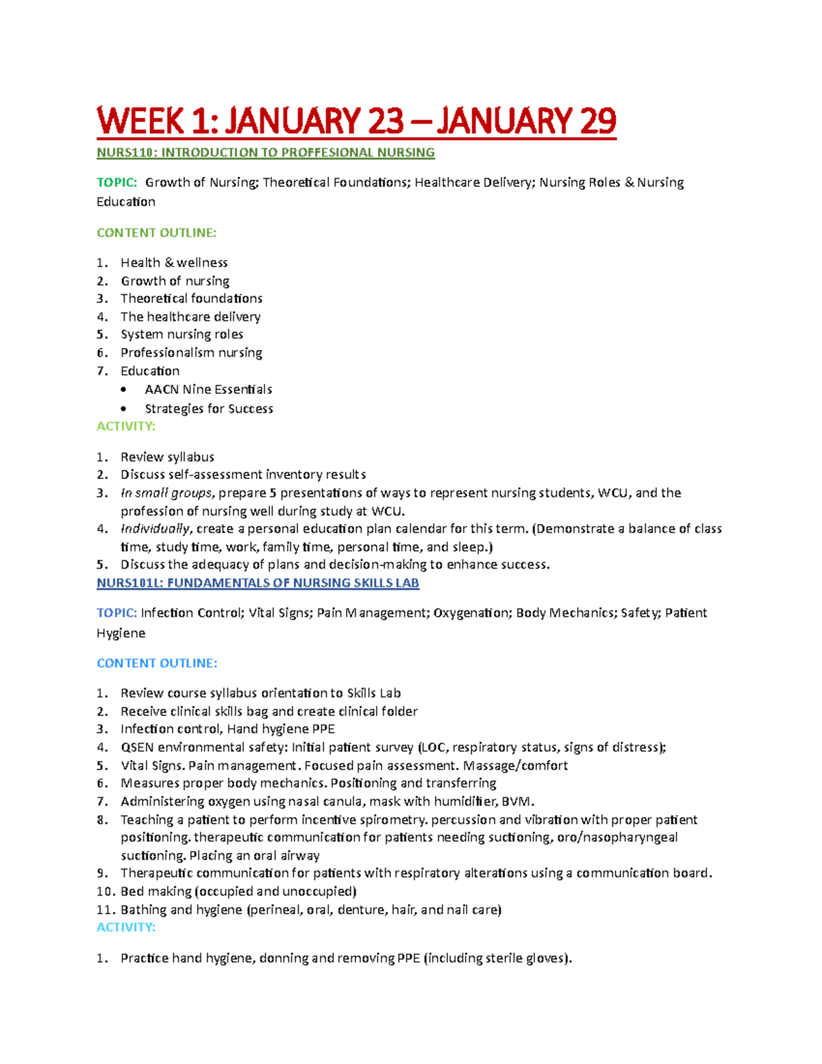 2023 Spring T1 Weekly Content Overview - WEEK 1 : JANUARY 23 – JANUARY ...