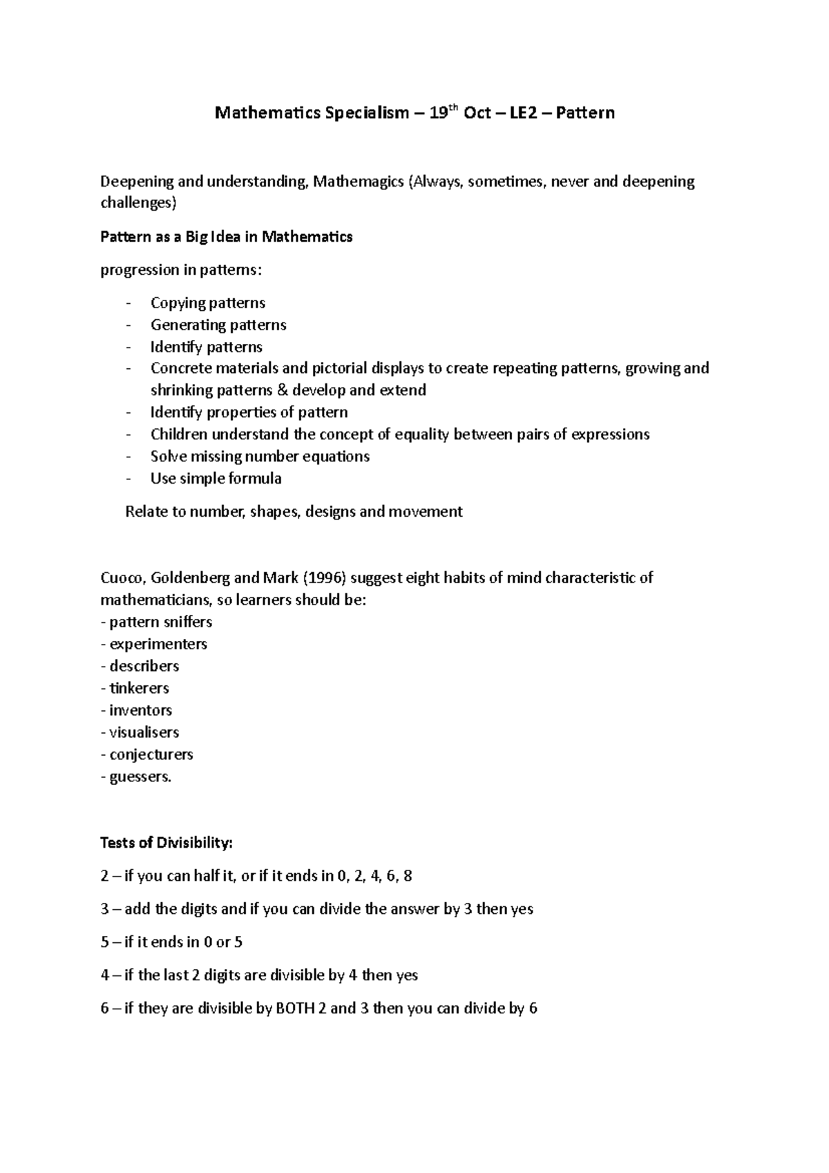 SPMaths 19th Oct LE2 - Lecture notes 2 - Mathematics Specialism – 19th ...
