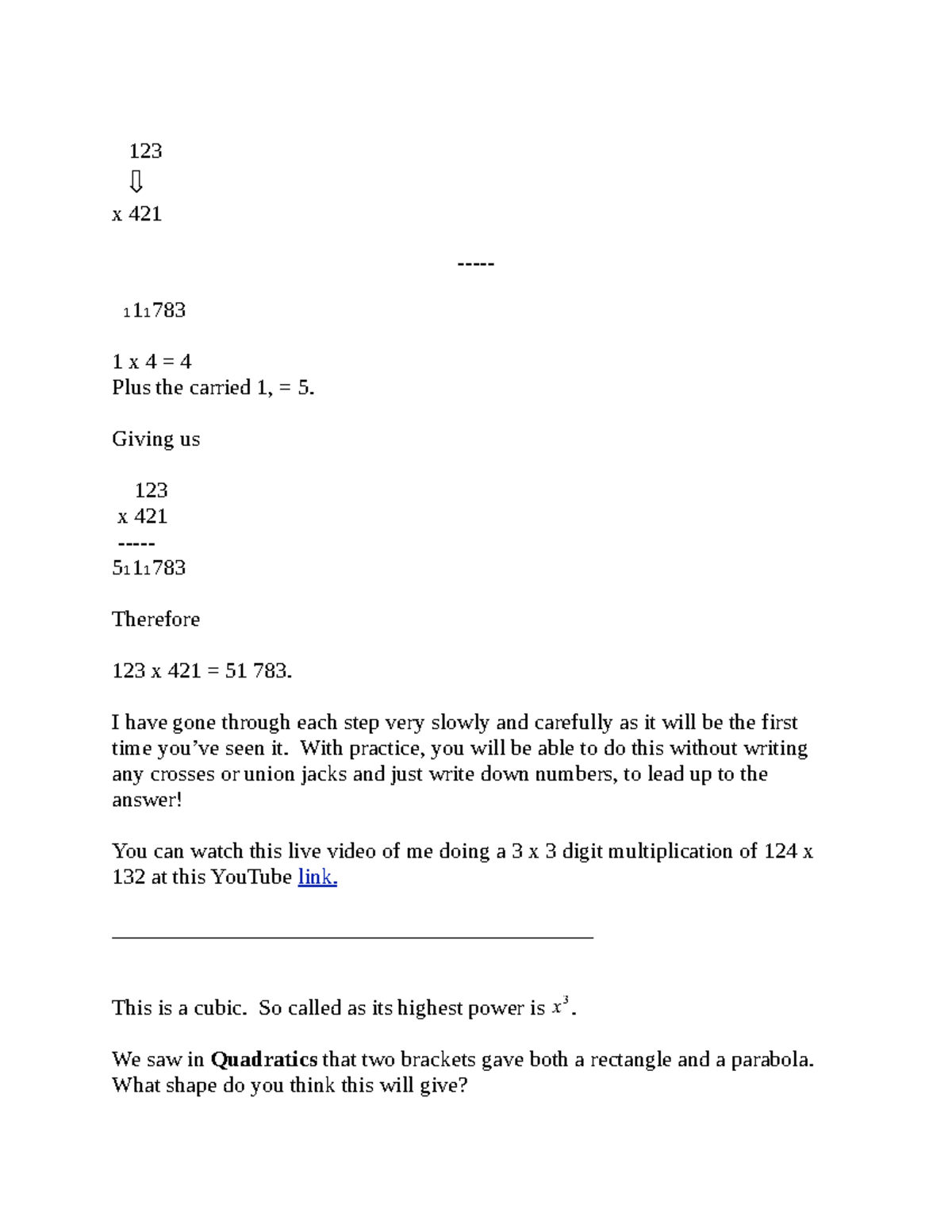 The Math Hack Book - 123 ⇩ x 421 - ₁ 1 ₁ 783 1 x 4 = 4Plus the carried ...