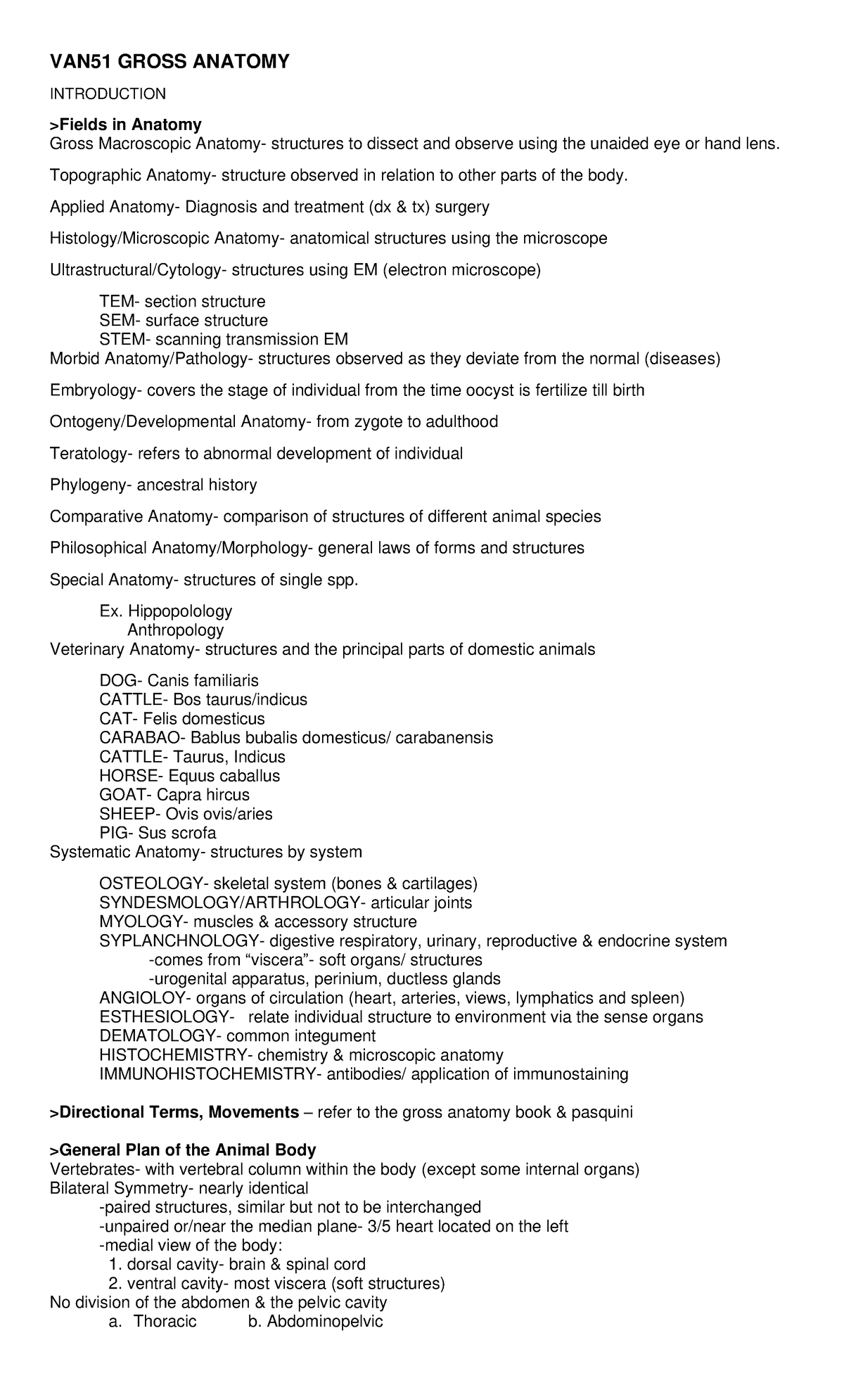 VAN51- Gross- Anatomy - VAN51 GROSS ANATOMY INTRODUCTION Fields in ...
