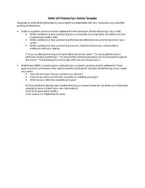 SNHU 107 Project Template (1)NOW Academic Success PLAN - SNHU 107 ...