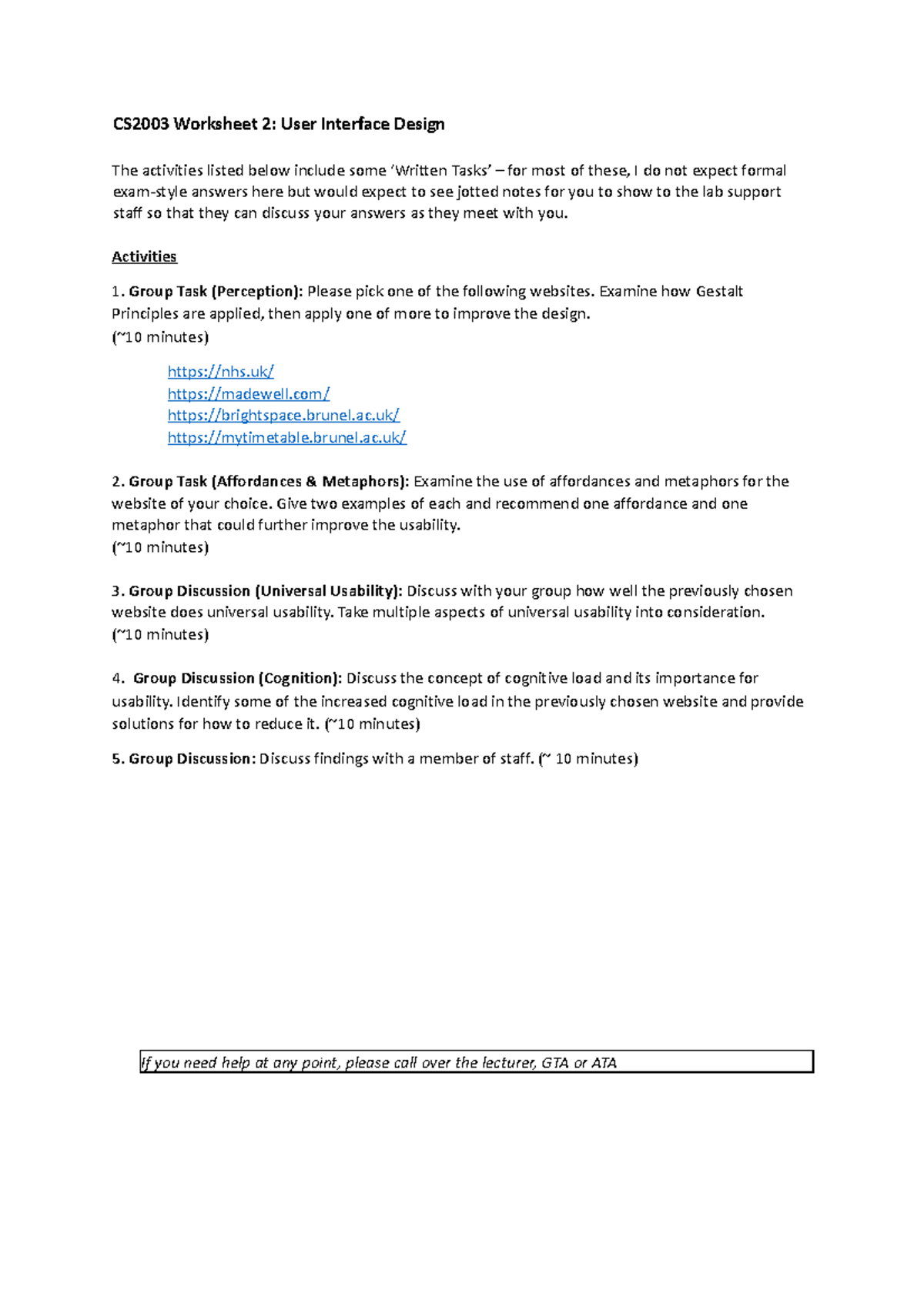 CS2003 Worksheet 2 - Student - CS2003 Worksheet 2: User Interface ...