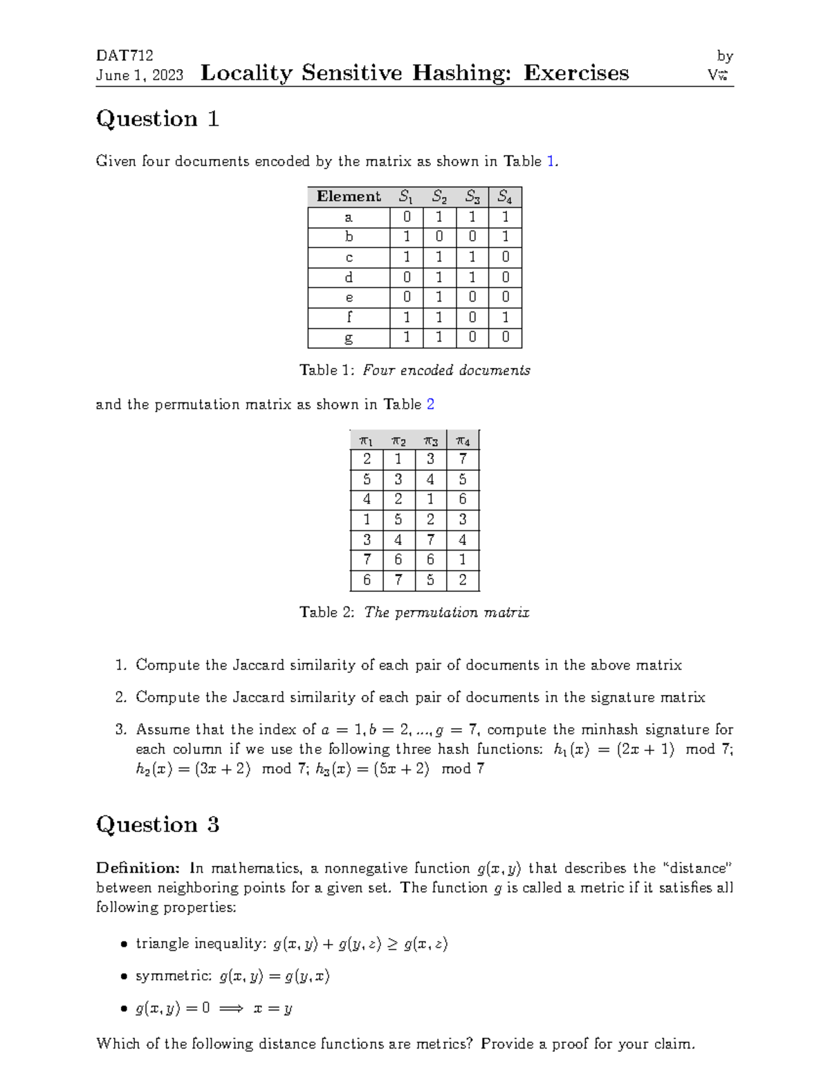 Ex3-LSH - DAT June 1, 2023 Locality Sensitive Hashing: Exercises by ...