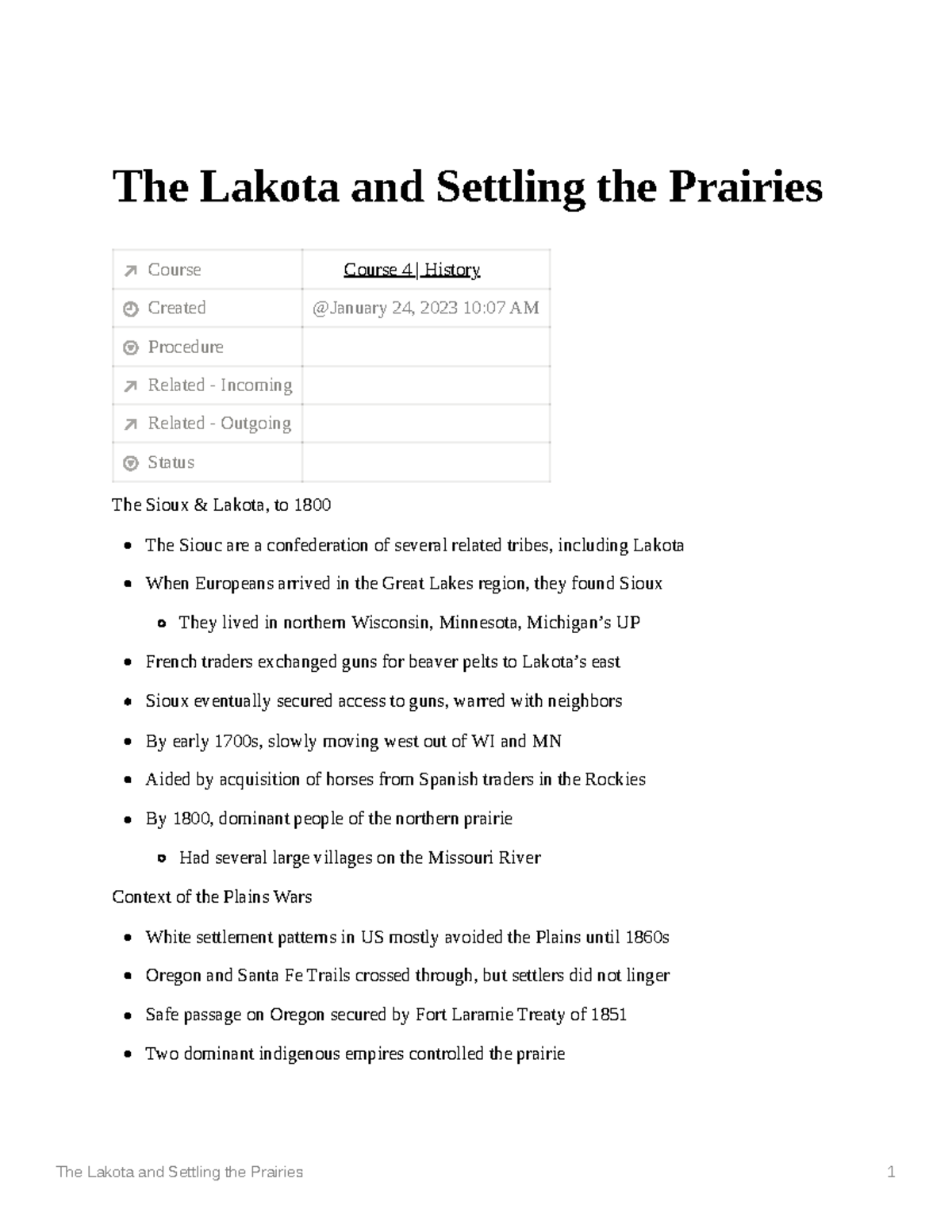 The Lakota and Settling the Prairies - Studocu