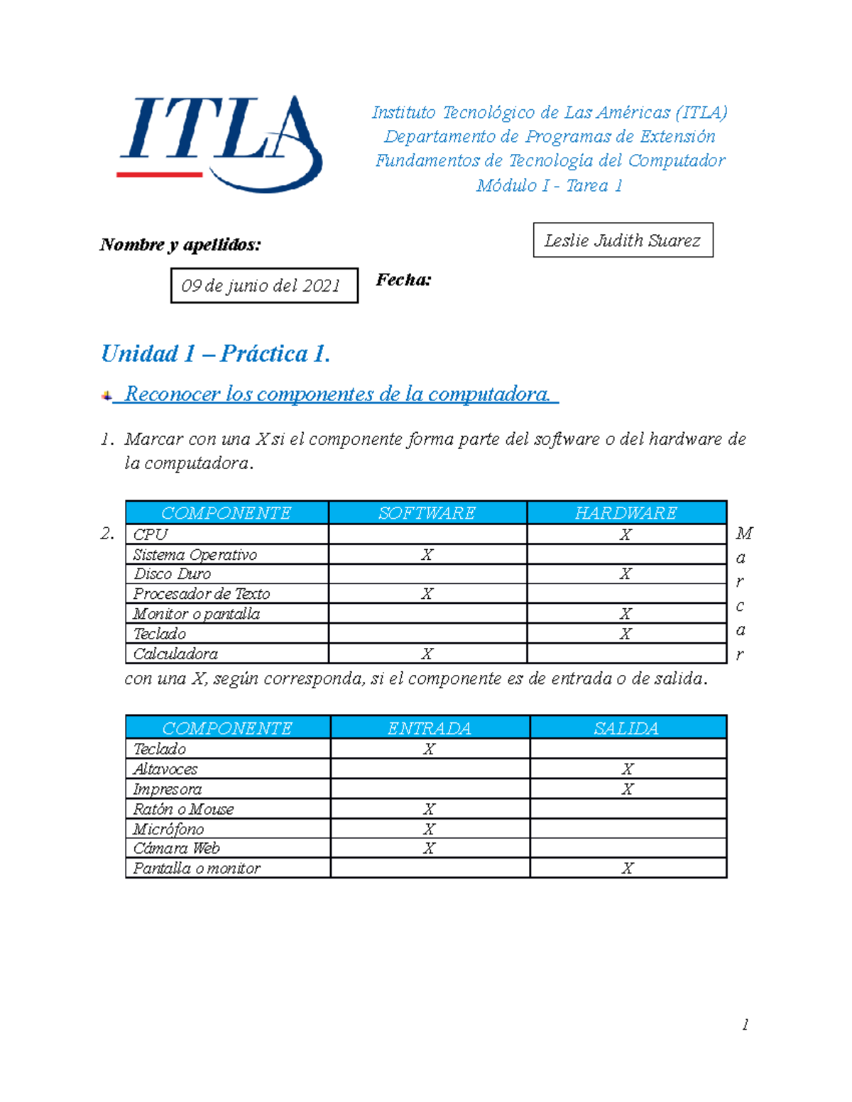 Tarea 1; Modulo 1 - Instituto Tecnológico de Las Américas (ITLA ...