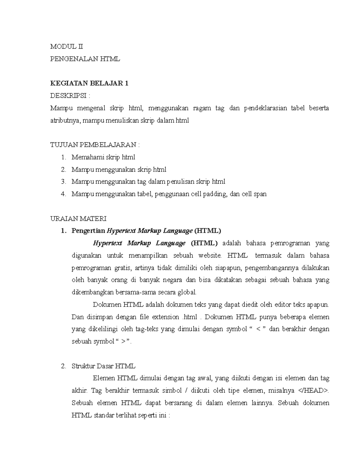 Modul II Pengenalan HTML - MODUL II PENGENALAN HTML KEGIATAN BELAJAR 1 ...