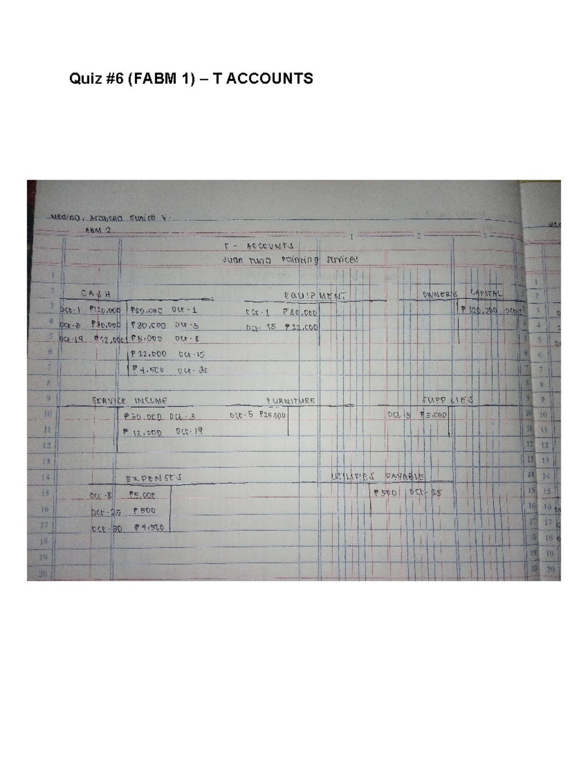 Quiz #6 (T-Accounts) - N/A - Accounting, Business, and Management ...