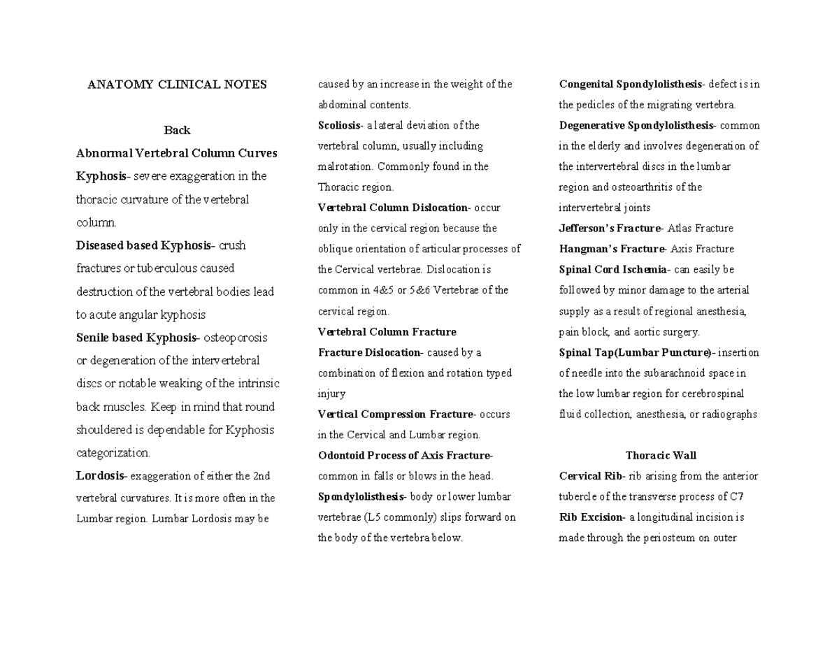 Clinical - niine - ANATOMY CLINICAL NOTES Back Abnormal Vertebral ...