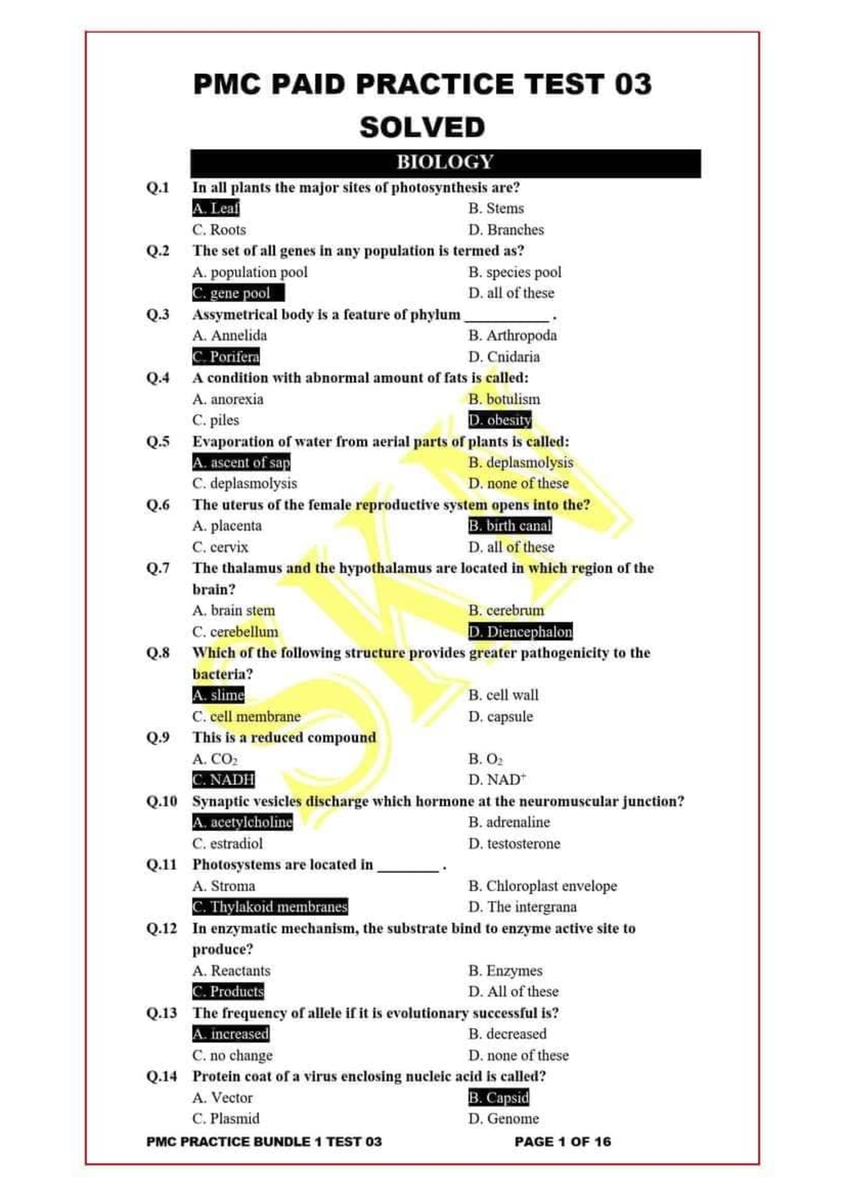 PMC PAID Practice TEST 03 WITH KEY AND Without KEY BY SKN - Medical ...