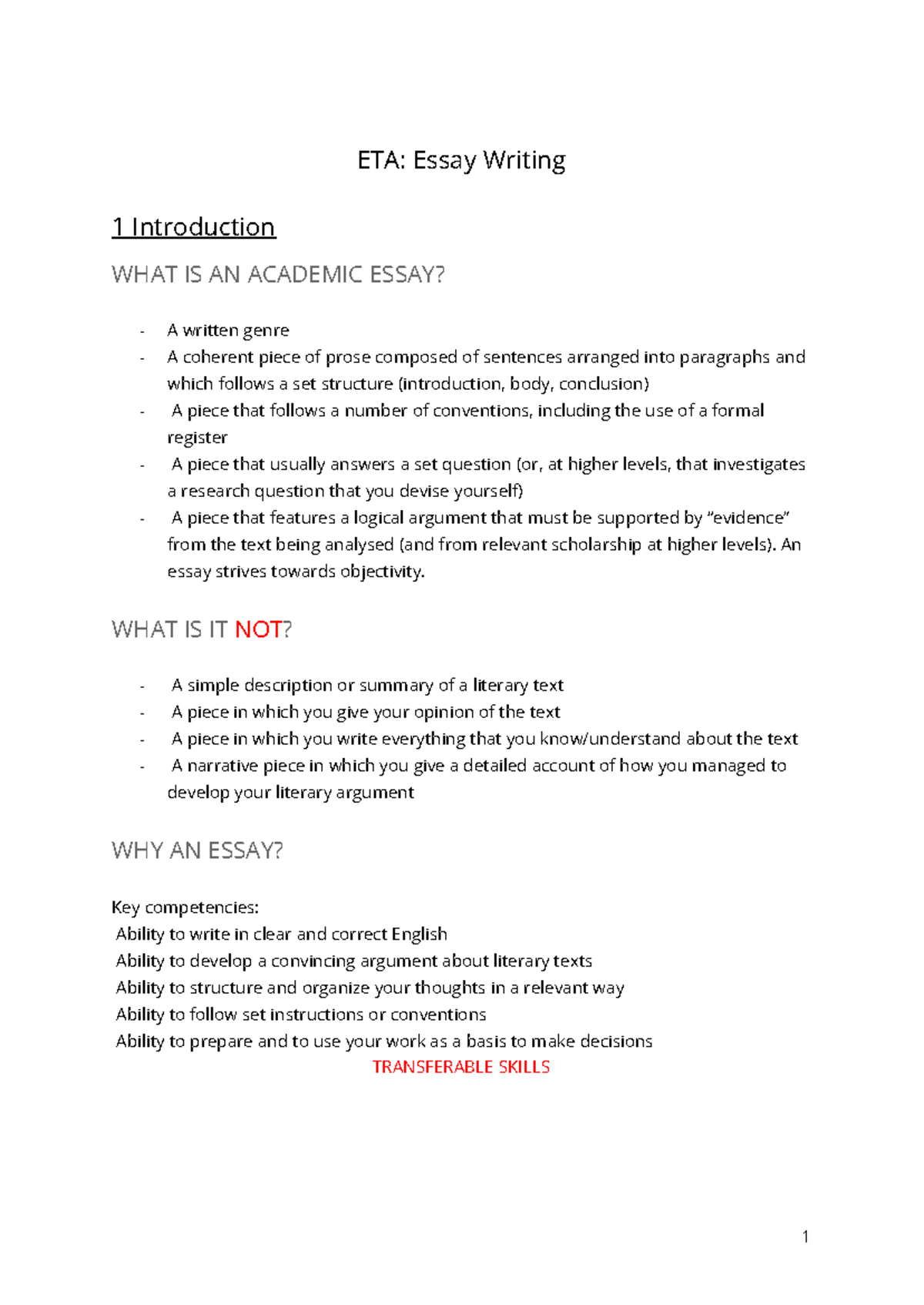 ETA synthese Essay writing - ETA: Essay Writing 1 Introduction WHAT IS ...