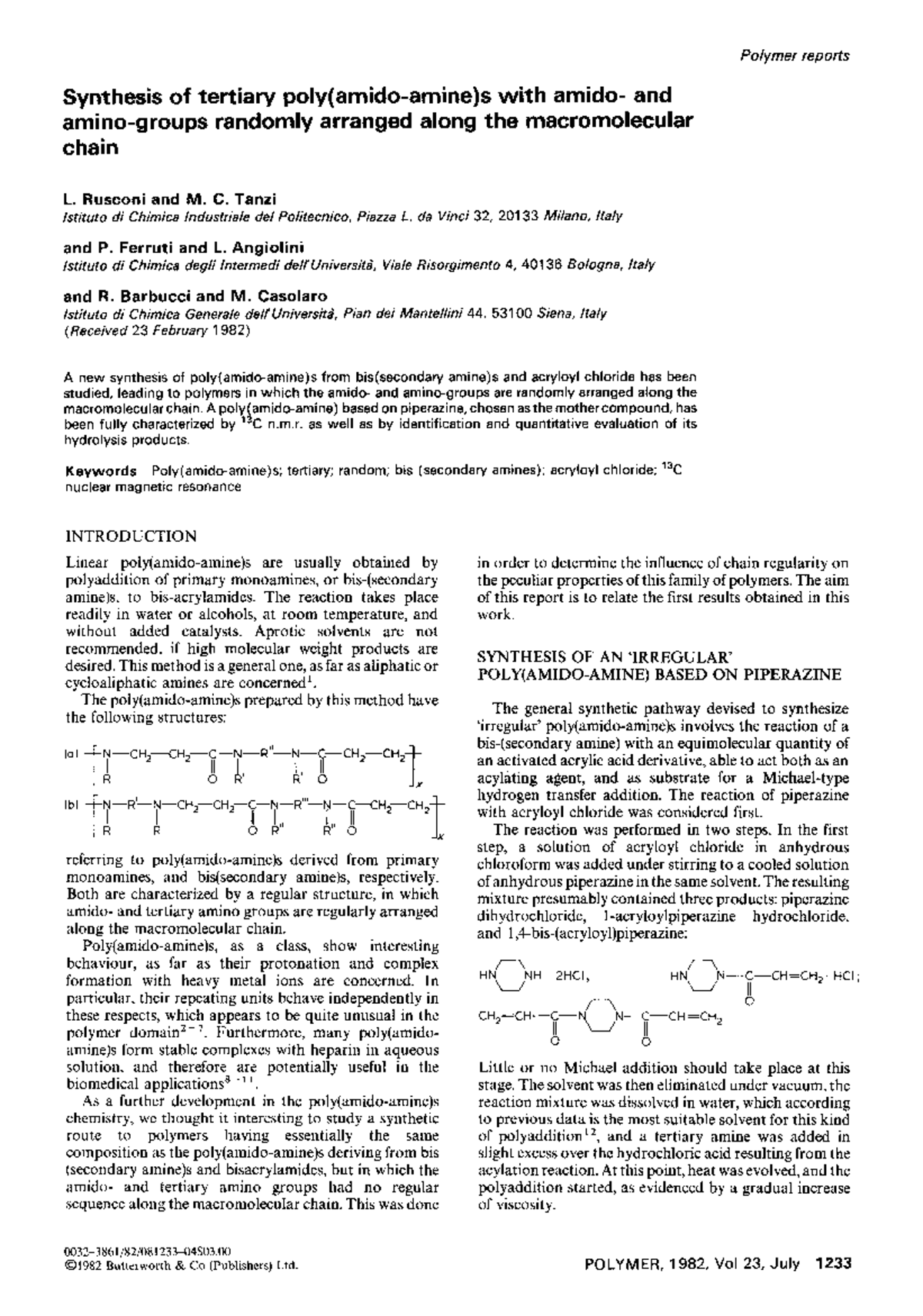Synthesis Of Tertiary Poly Amido Amine S Synthesis O F T E R T I A R Y P O L Y A M I D O A