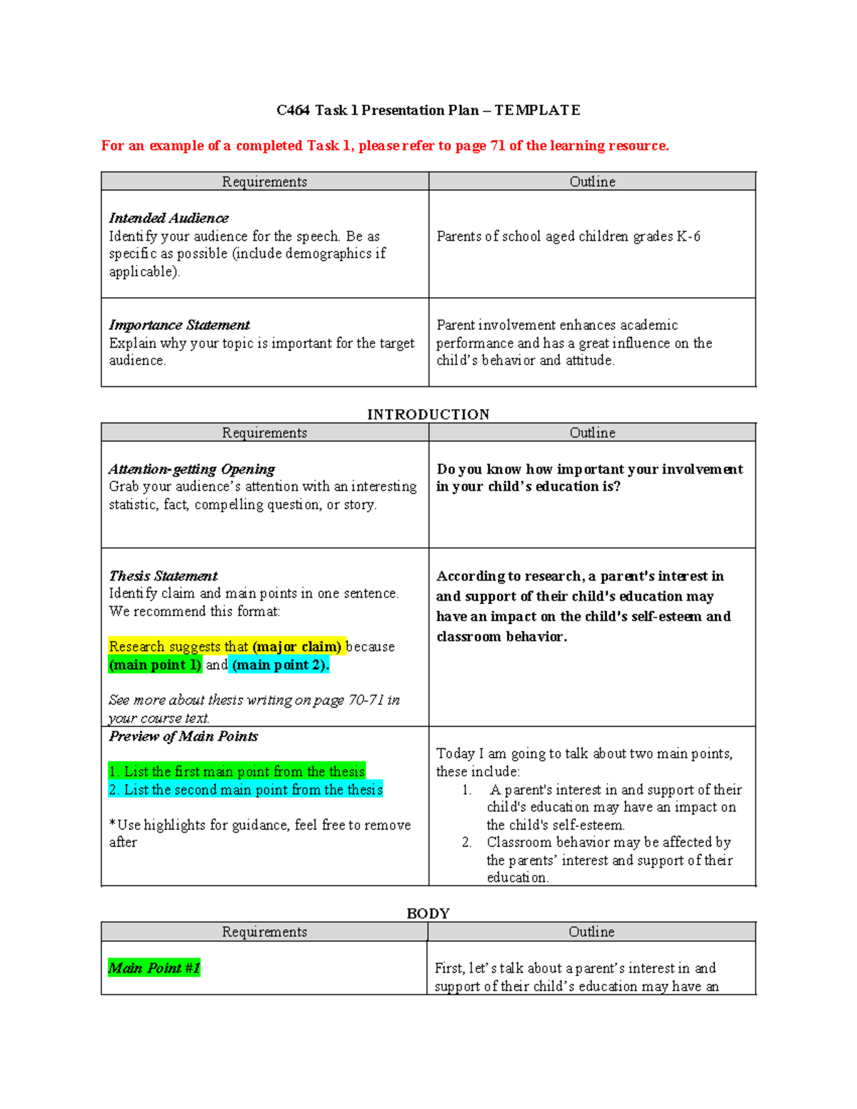 C464 Task 1 - n/a - C464 Task 1 Presentation Plan – TEMPLATE For an ...