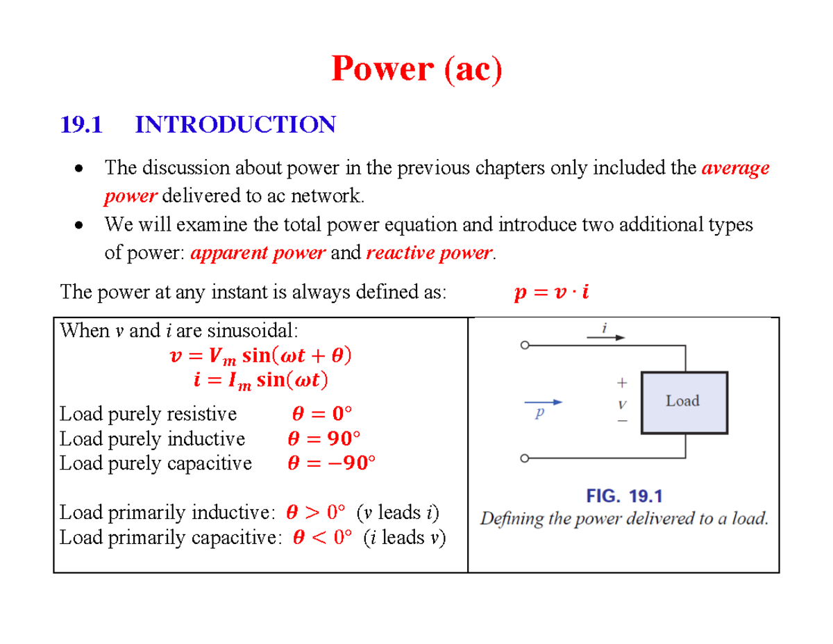 Slides 18 ch-19-Power-ac - Power (ac) 19 INTRODUCTION x The discussion ...