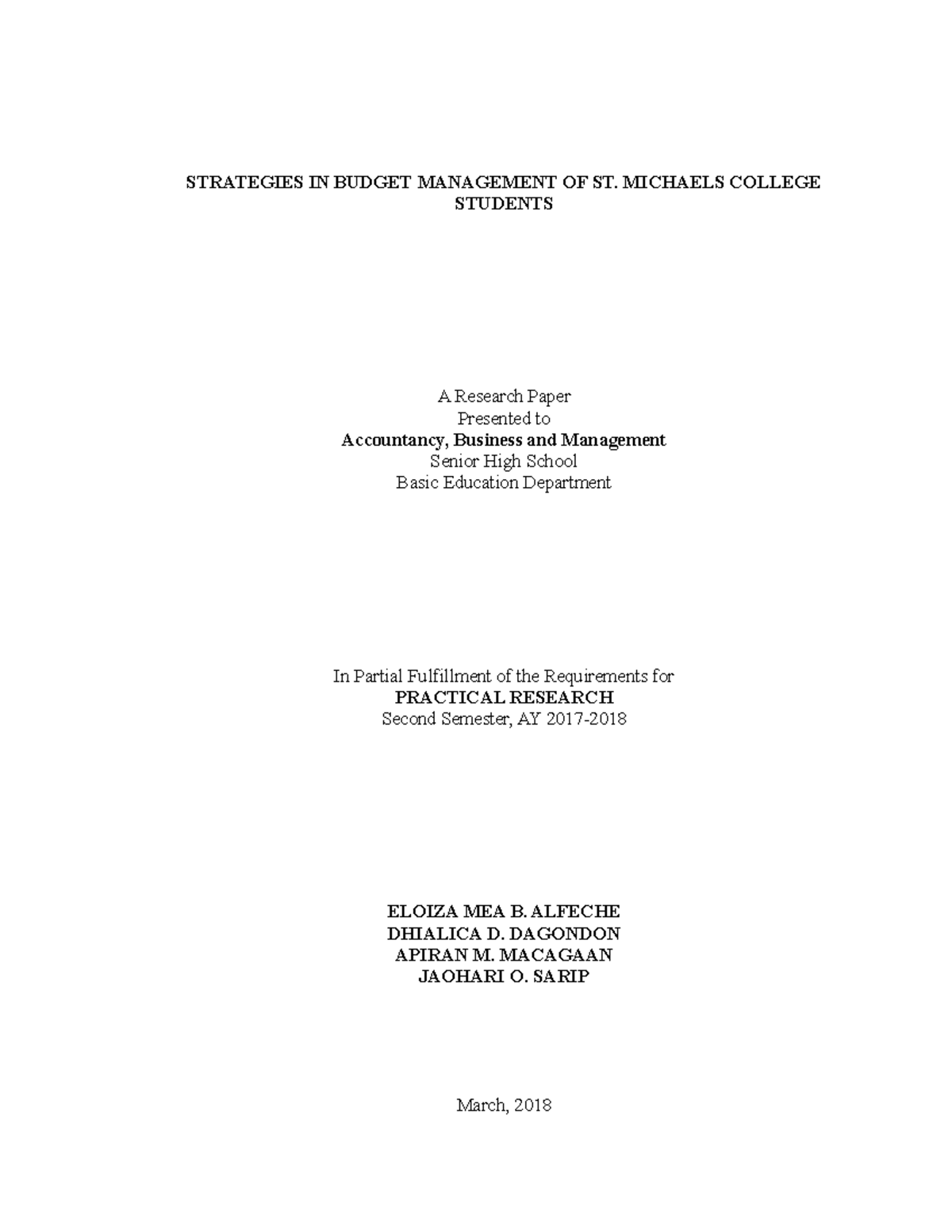 Strategies IN Budget Management OF ST MI - STRATEGIES IN BUDGET ...