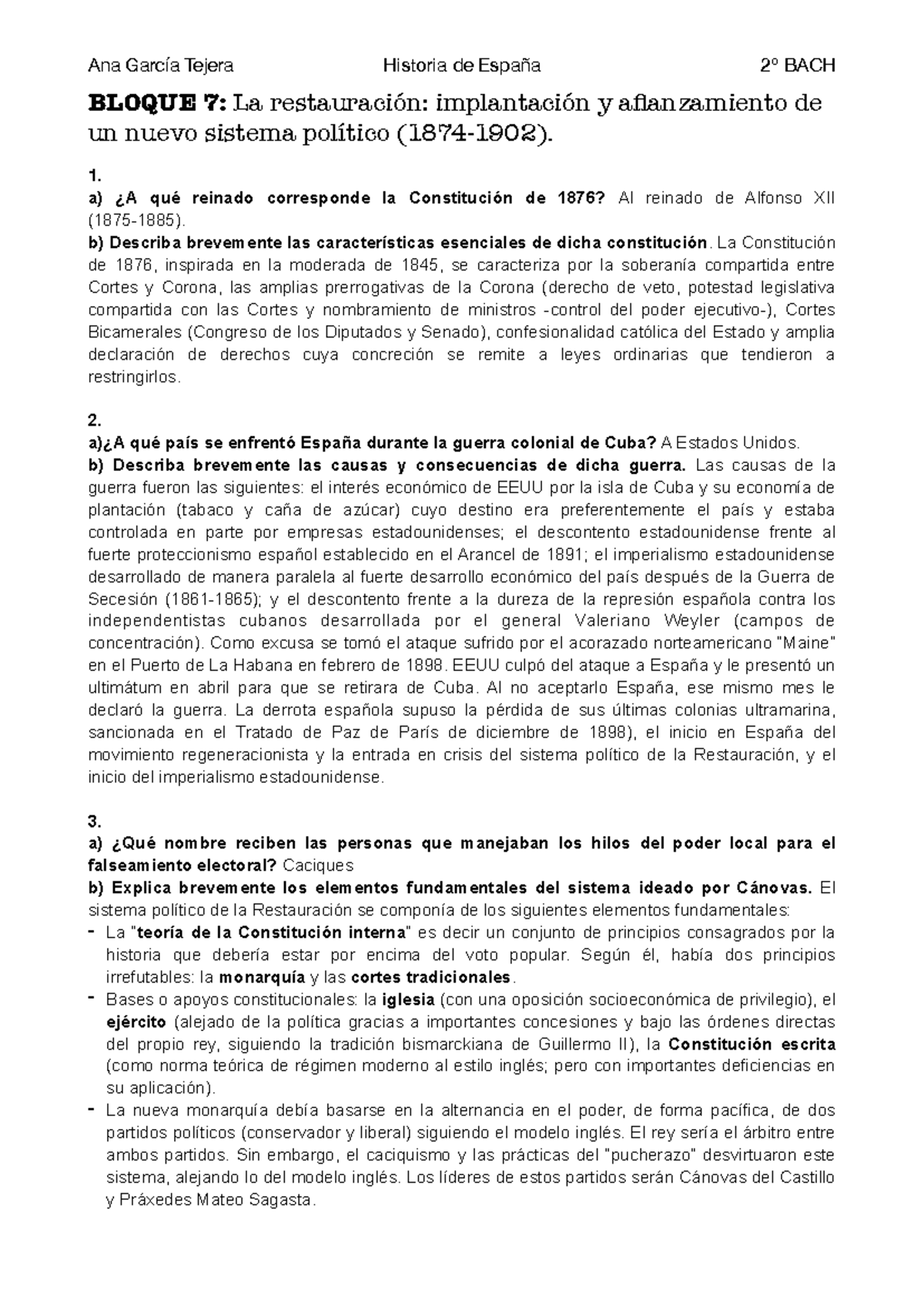 Bloque 7 pdf - BLOQUE 7: La restauración: implantación y afianzamiento de un nuevo sistema ...