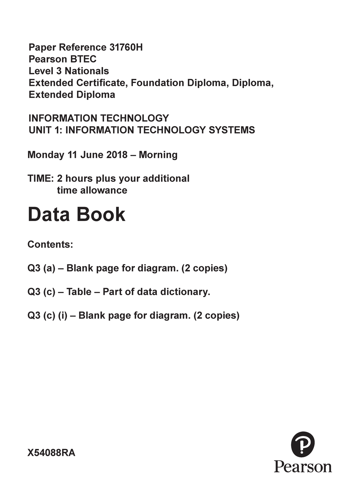 18pt A3 31760 H Data Book - Paper Reference 31760H Pearson BTEC Level 3 ...