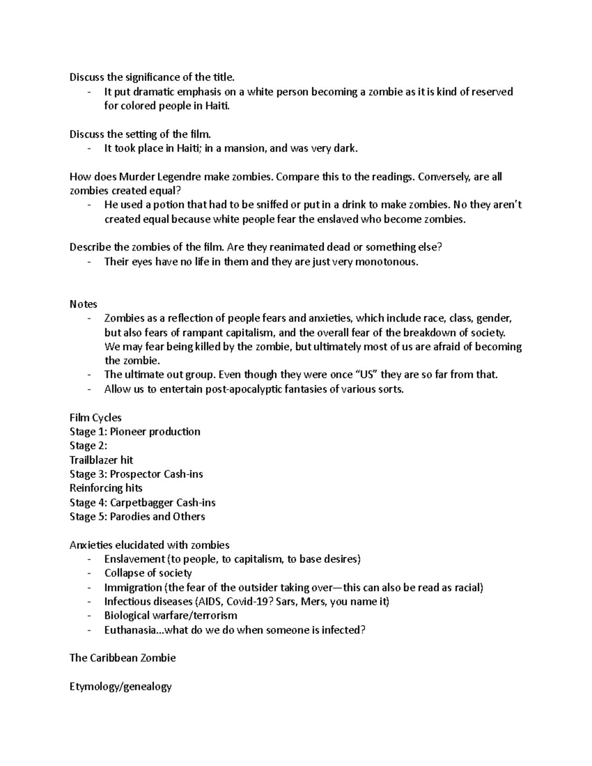 Zombie Class Sept 8 2021 - Discuss the significance of the title. - It ...