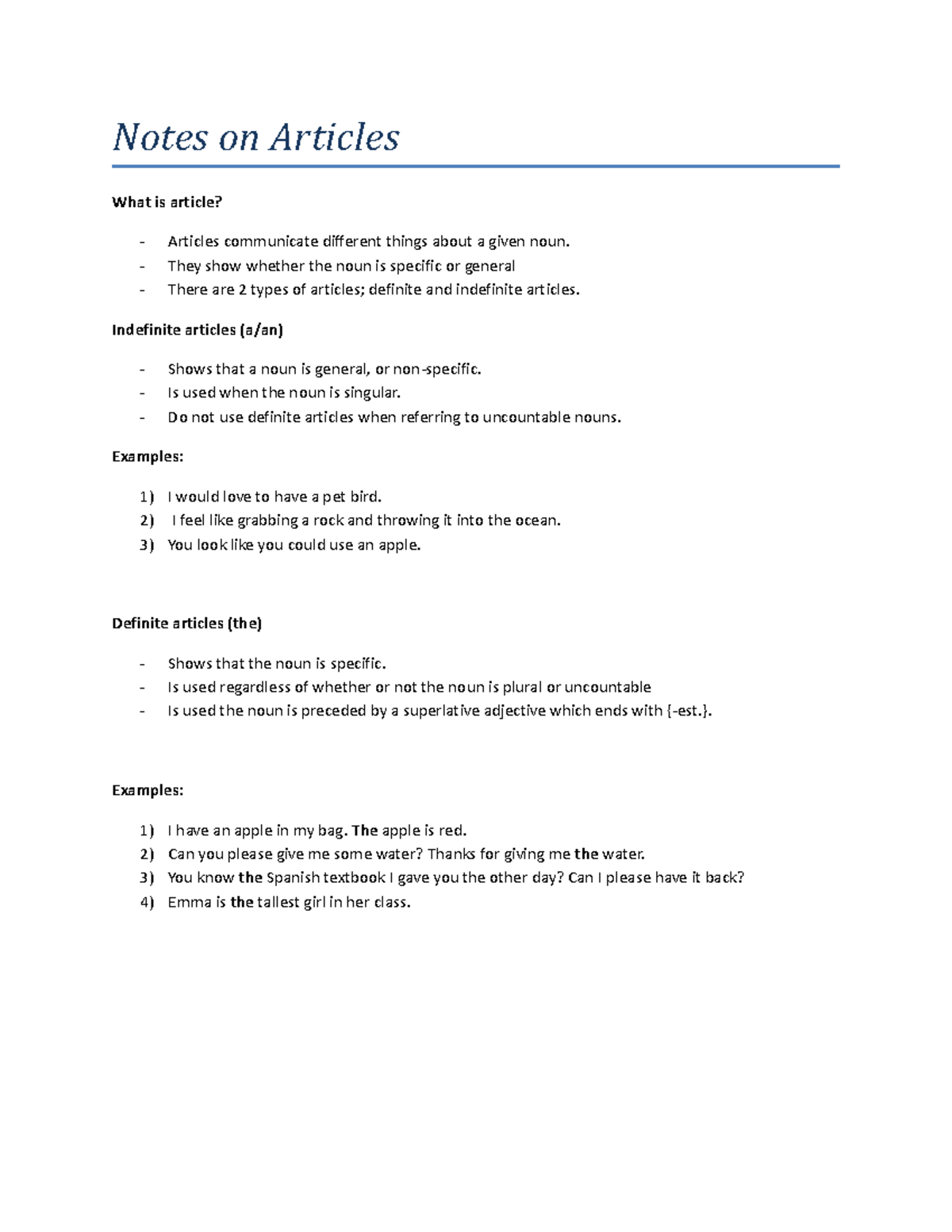 Notes on Articles - Notes on Articles What is article? - Articles ...