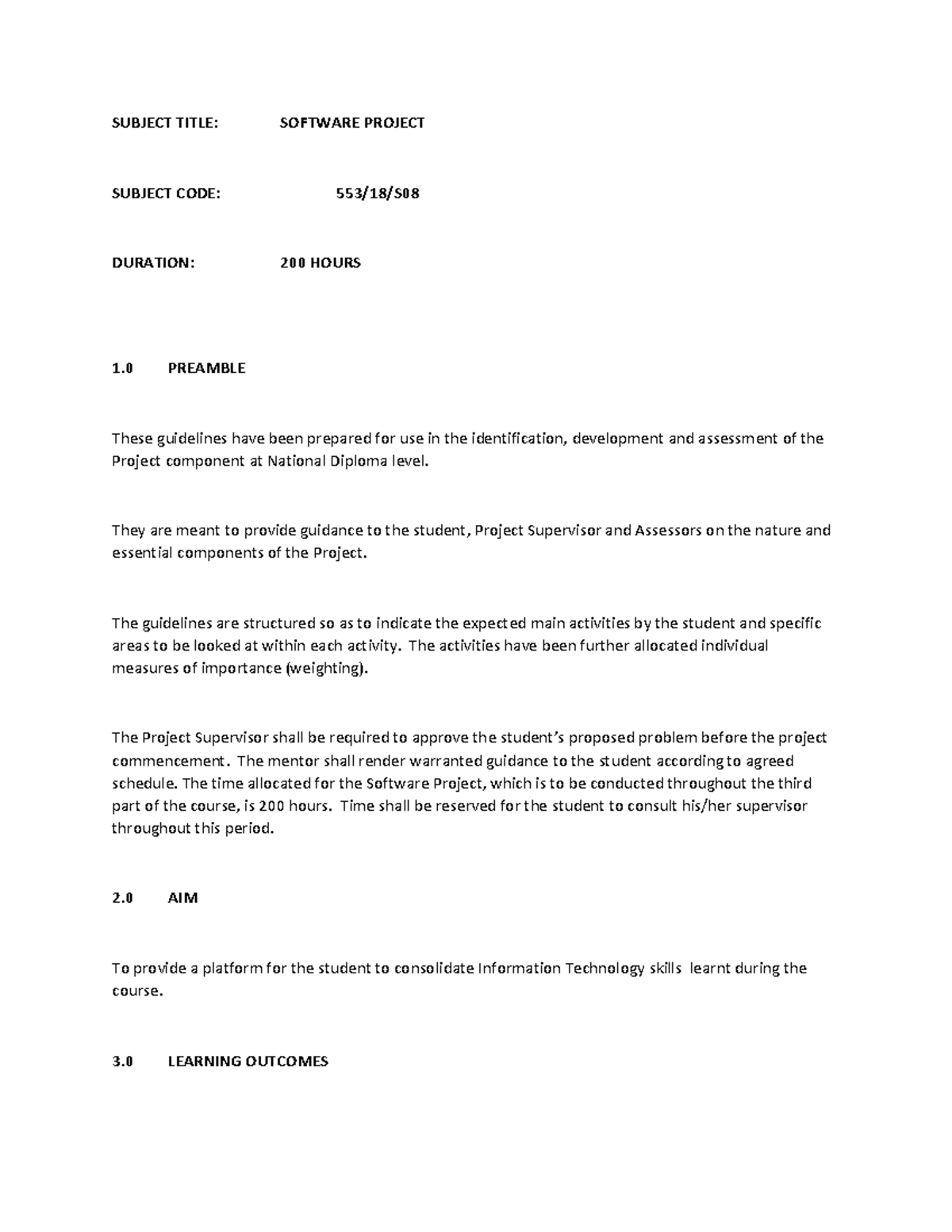 Software Project - SUBJECT TITLE: SOFTWARE PROJECT SUBJECT CODE: 553/18 ...