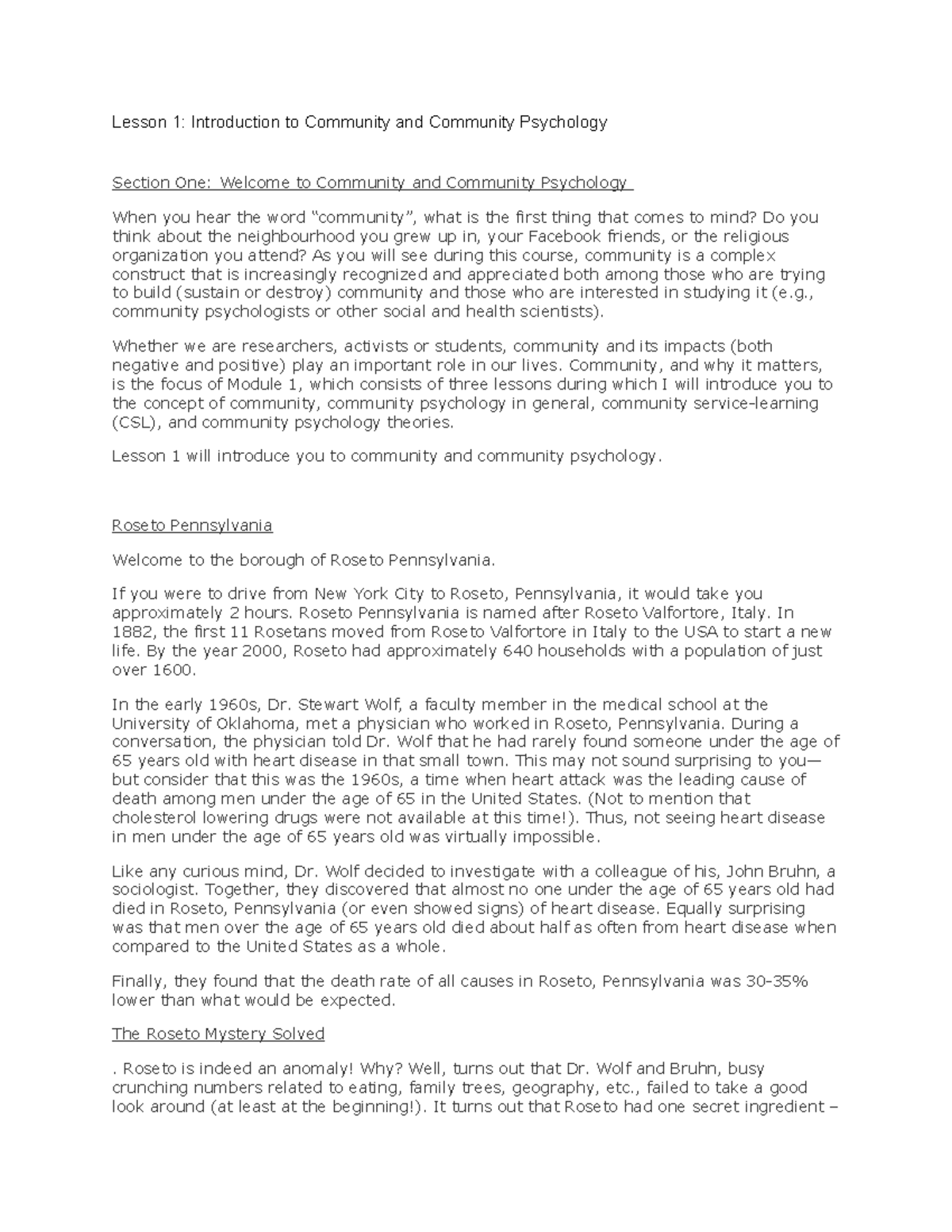 Community psychology-lecture notes - Lesson 1: Introduction to ...