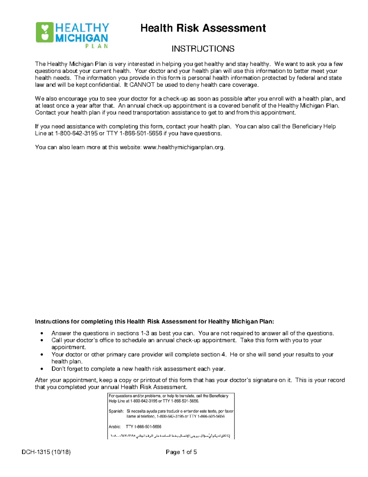 DCH-1315-Healthy Michigan Assessment- Final-WEB-COPY - INSTRUCTIONS The ...