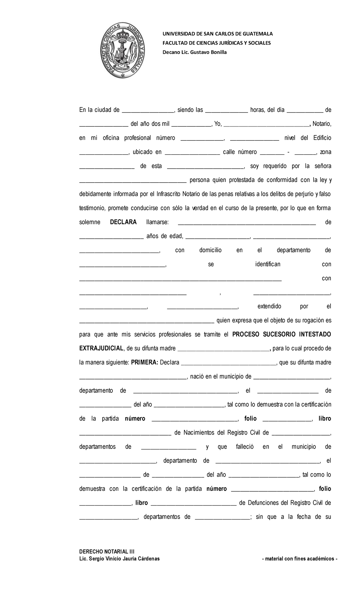 Notariado III - VARIOS DOCUMENTOS - UNIVERSIDAD DE SAN CARLOS DE ...