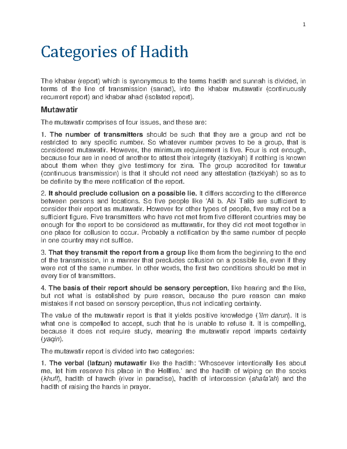 Categories of Hadith - Summary Malaysian Islamic Legal System ...
